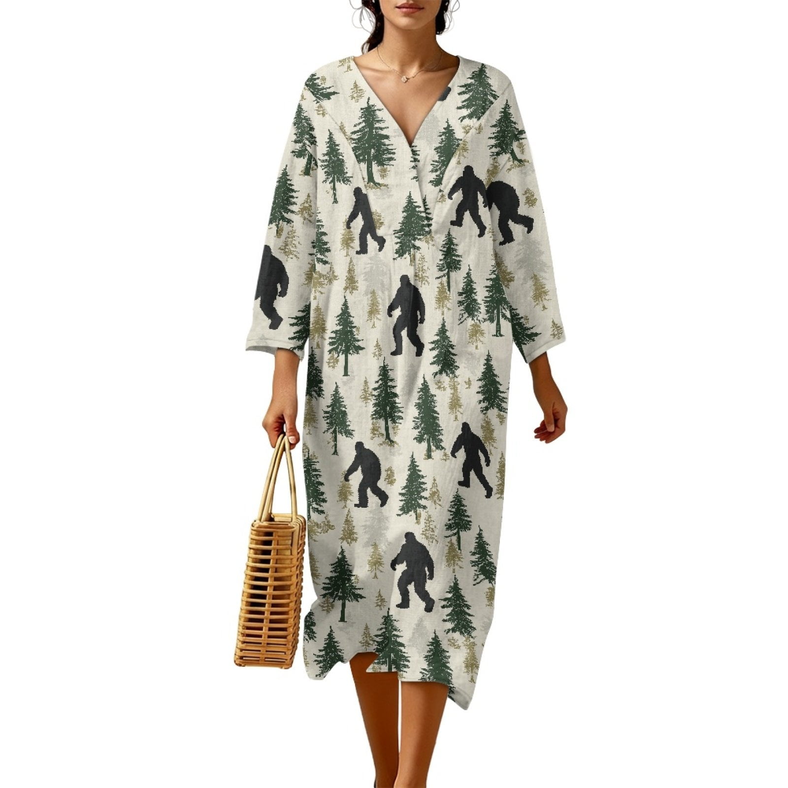 COEQINE Wrap Dress for Women, Modest Boho Wrap V Neck 3/4 Sleeve Loose ...