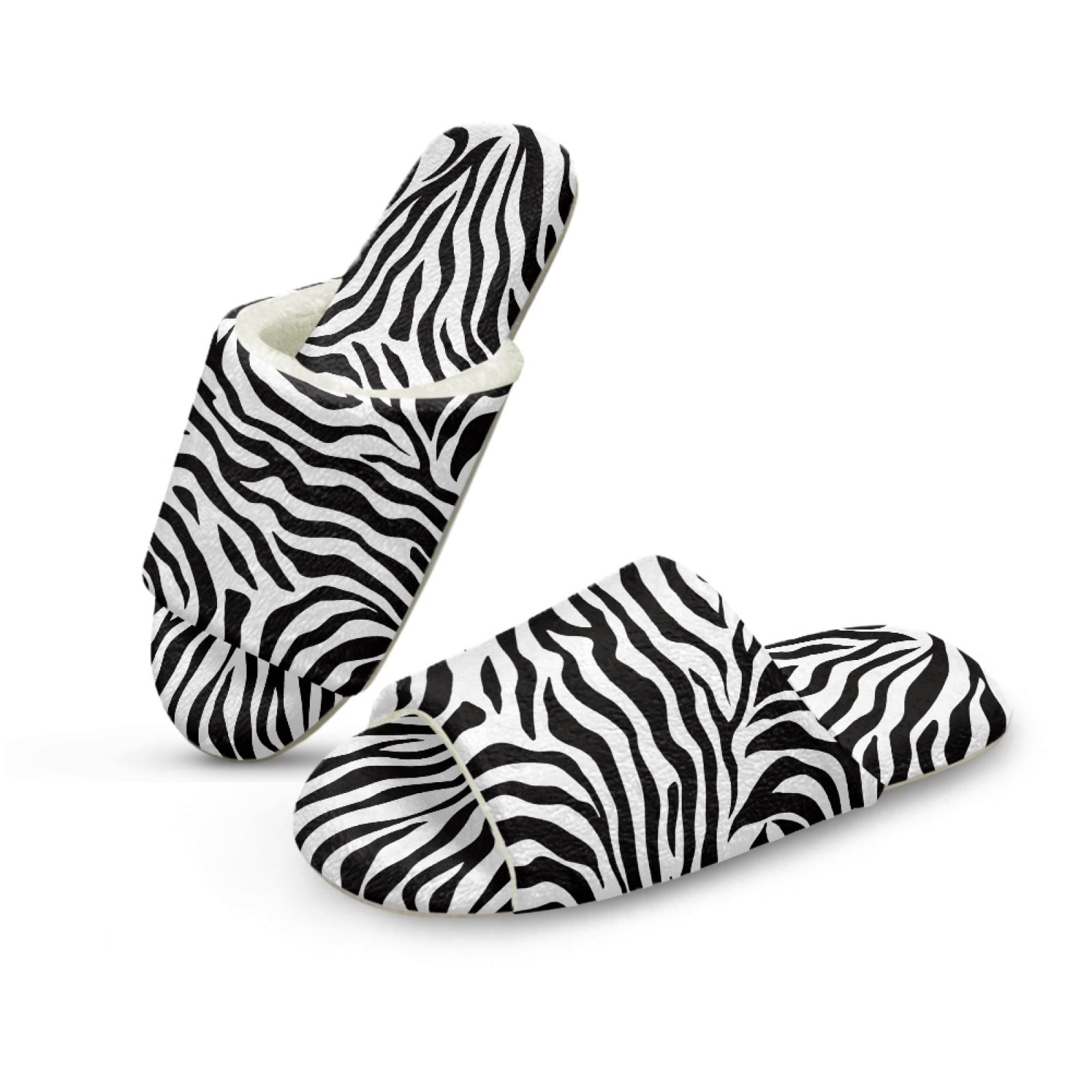 COEQINE Zebra Print Black Bedroom Slippers Women Open Toe House Sandals ...