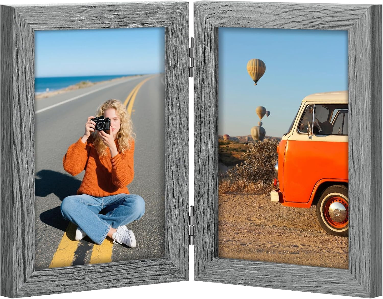 COEQWD-4x6 Double Picture Frame, Hinged 2 Opening MDF Photo Frames with ...