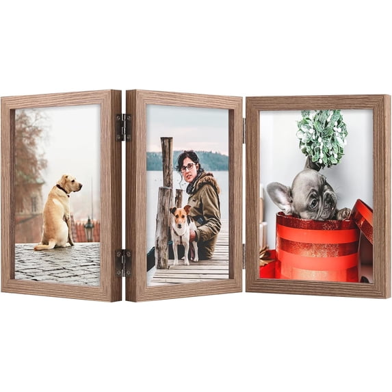 COEQWD-5x7 3 Picture Frame Triple Wooden Three Hinged Photo Frame ...