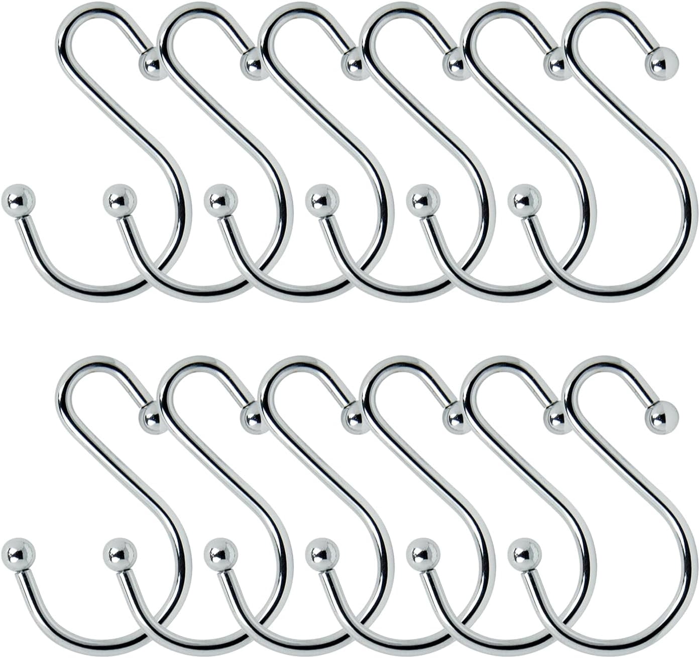 COEQWD-Chrome Metal Shower Hooks - Large S-Shaped Non-Beaded Curtain ...