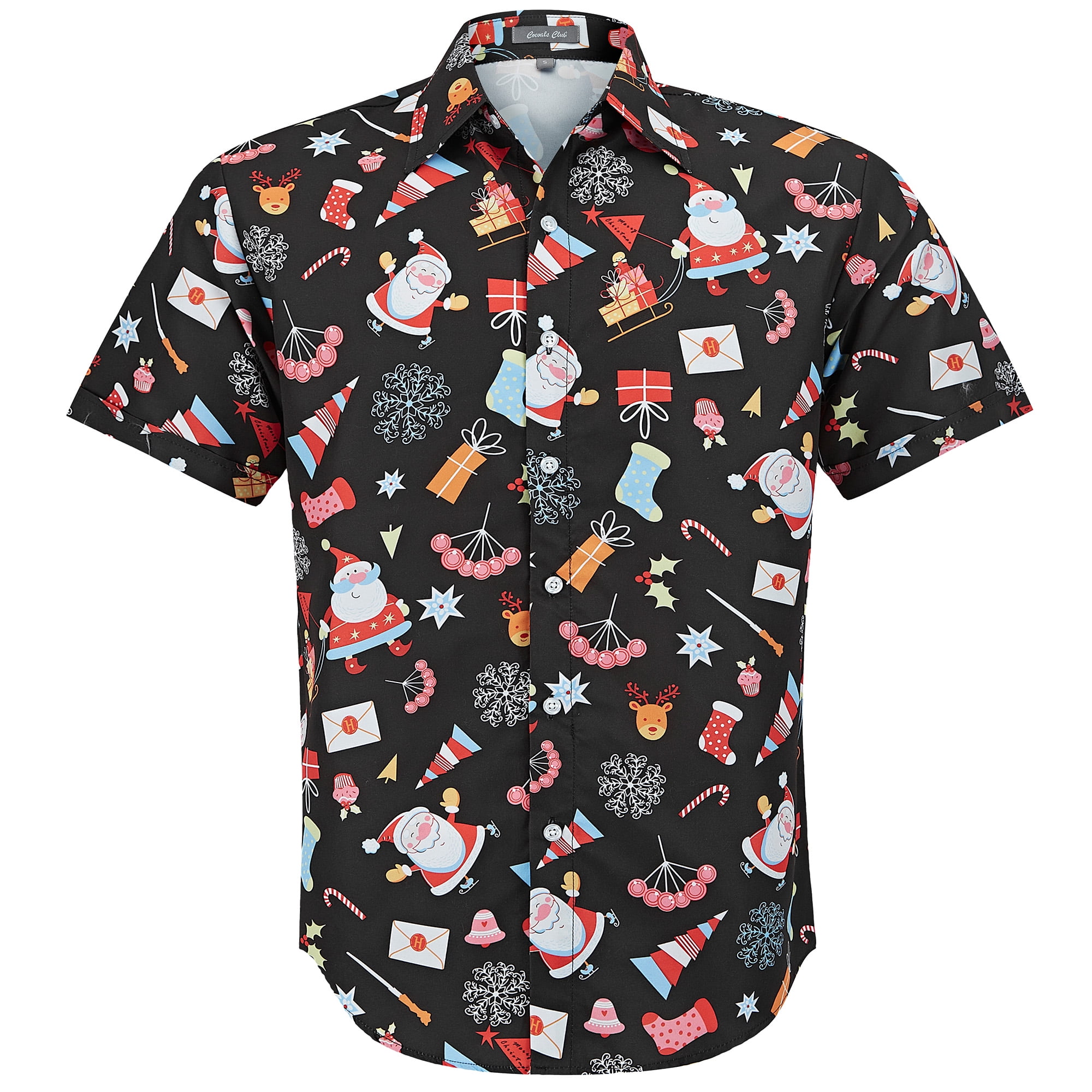 COEVALS CLUB Men's Christmas short-sleeved shirt 01 Black X-Large ...