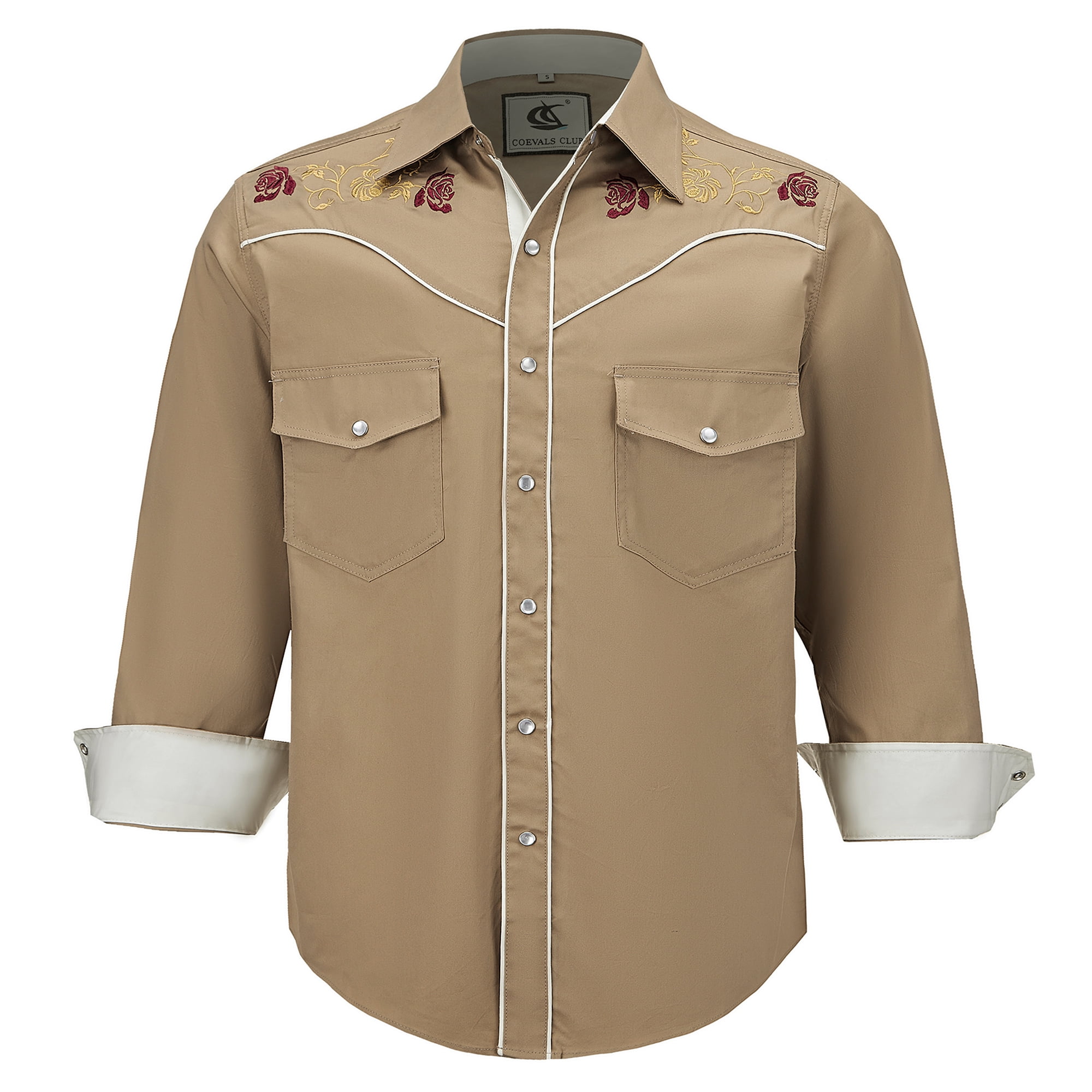 COEVALS CLUB Men's Embroidered Western Cowboy Long Sleeve Pearl Snap ...