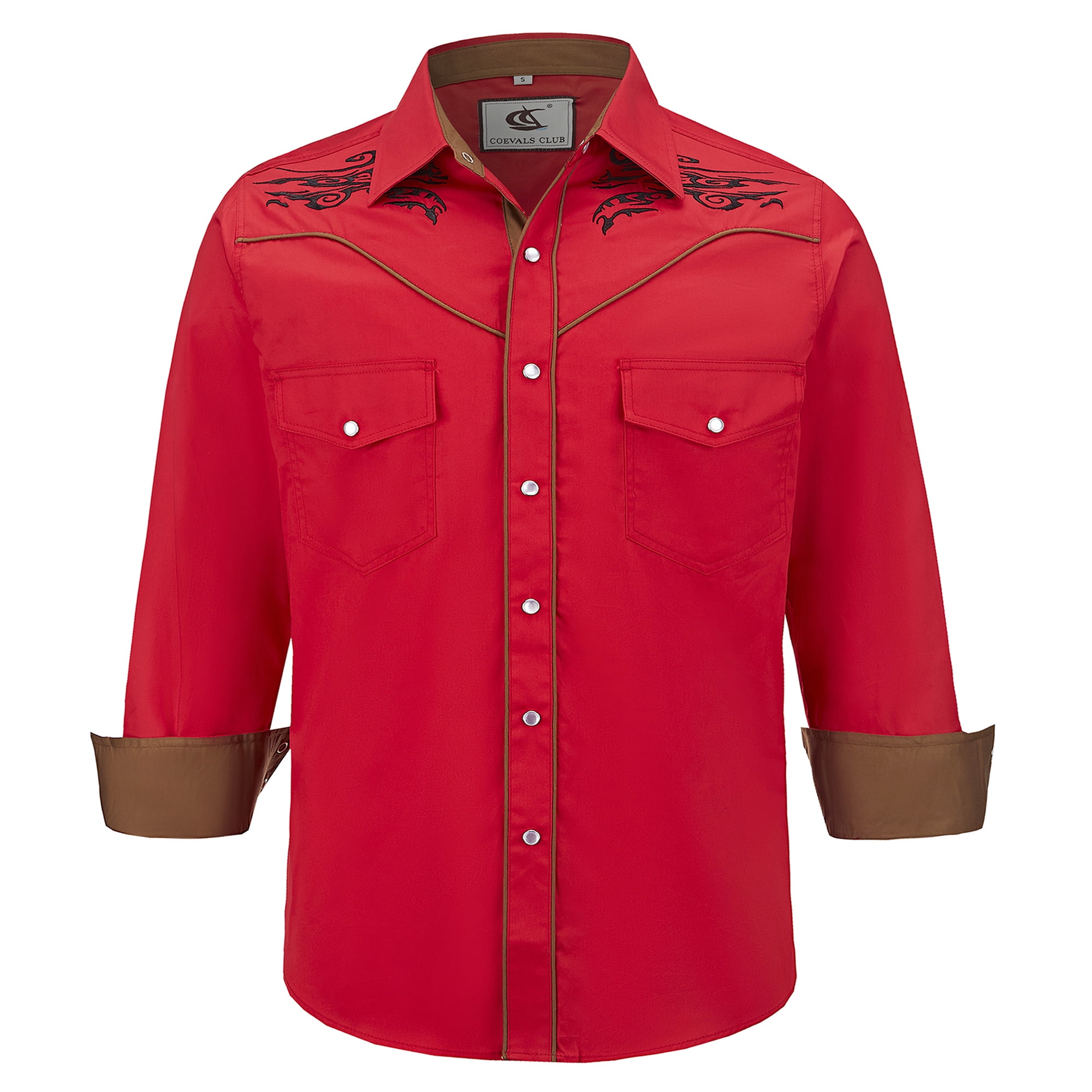 COEVALS CLUB Men's Embroidered Western Cowboy Long Sleeve Pearl Snap ...