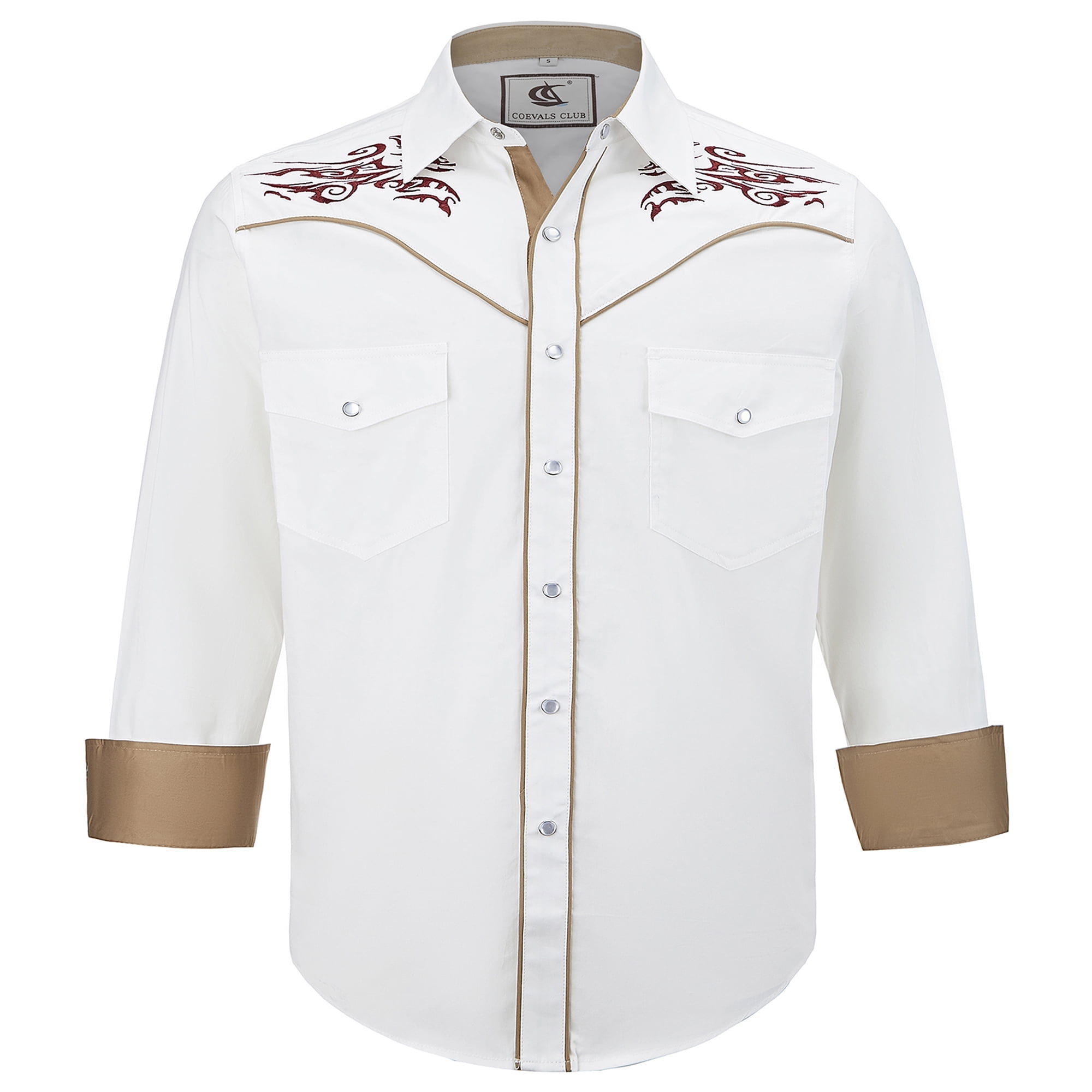 COEVALS CLUB Men's Embroidered Western Cowboy Long Sleeve Pearl Snap ...