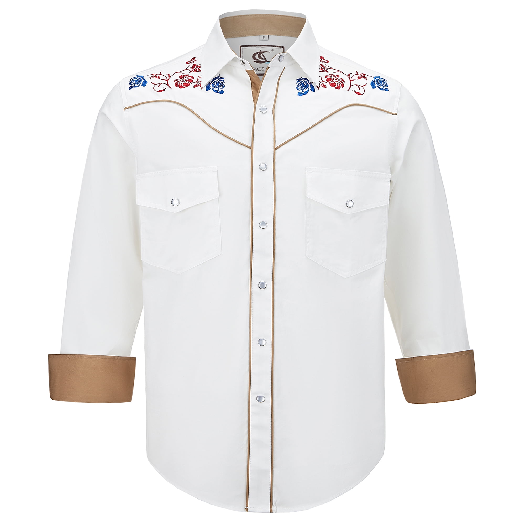 COEVALS CLUB Men's Embroidered Western Cowboy Long Sleeve Pearl Snap ...