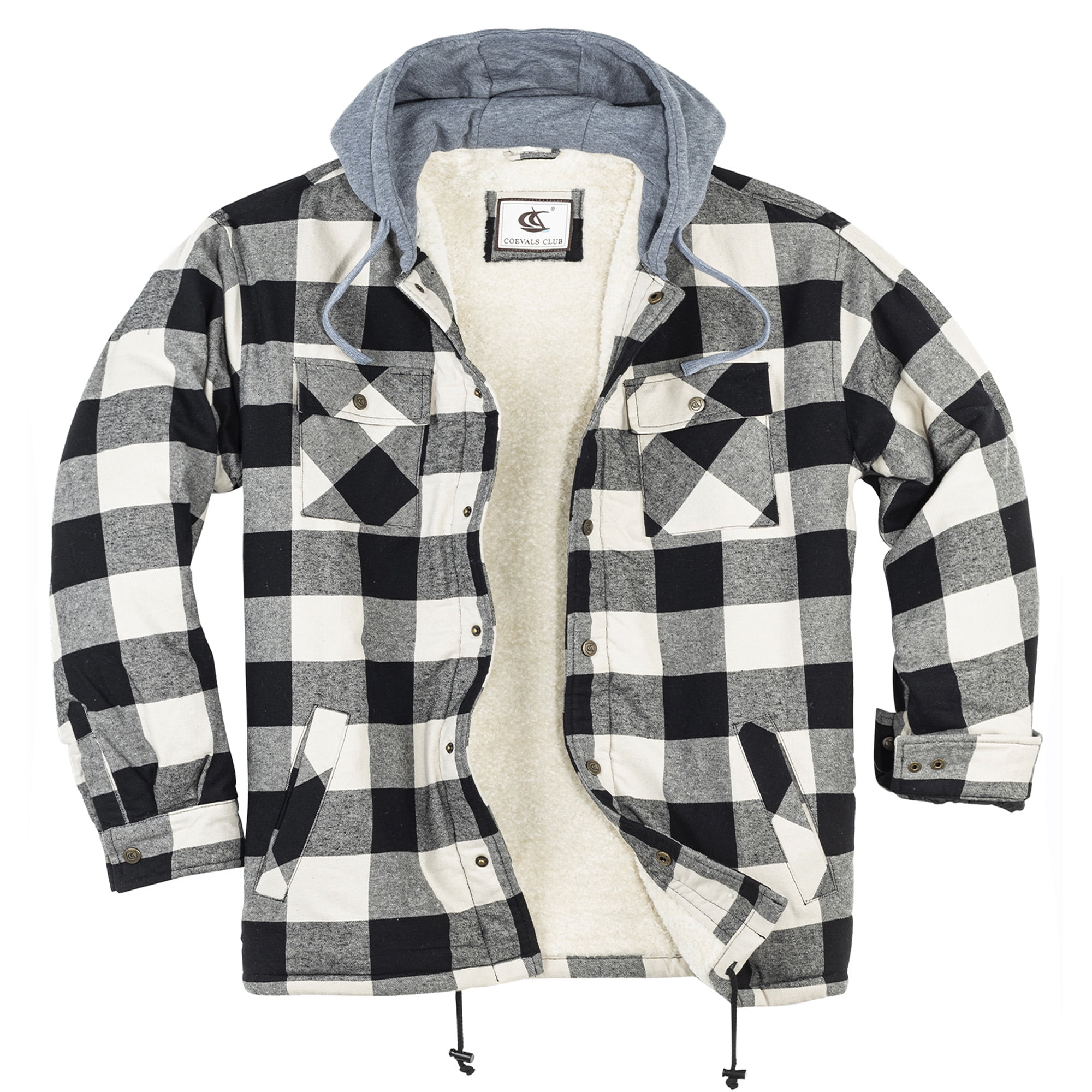 COEVALS CLUB Men's Flannel Hooded Jacket Shacket Sherpa Quilted Lined ...
