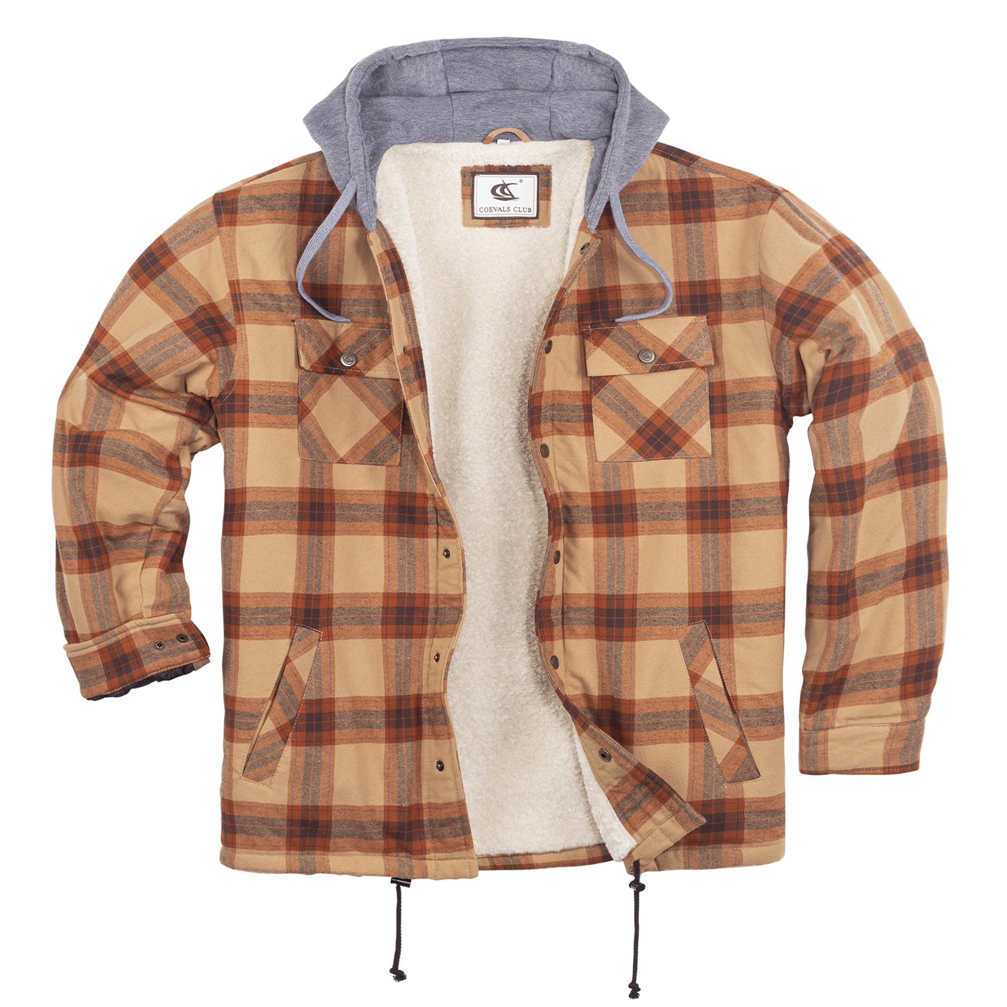 COEVALS CLUB Men's Flannel Hooded Jacket Shacket Sherpa Quilted Lined ...