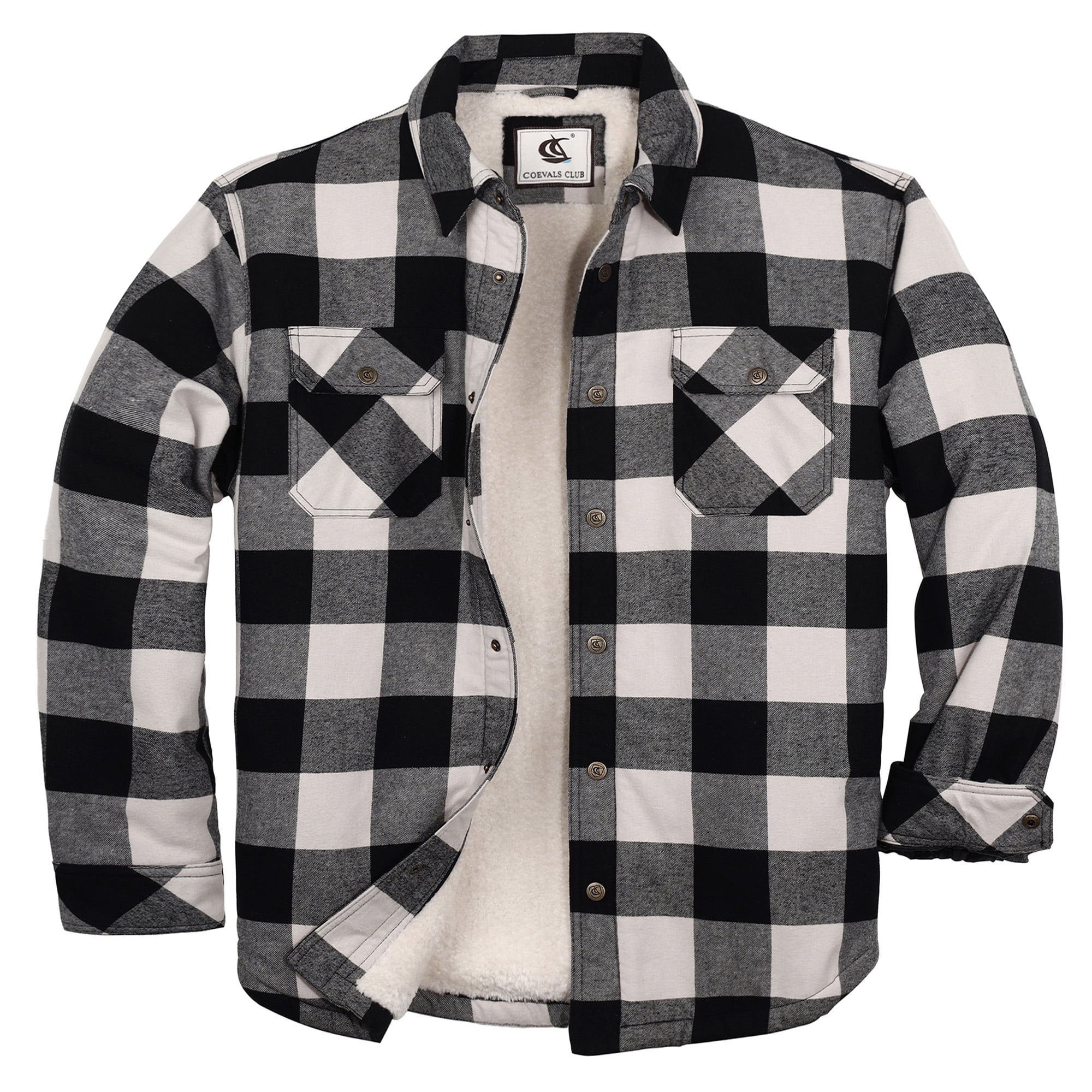 COEVALS CLUB Men's Flannel Jacket Shacket Sherpa Quilted Lined Casual ...
