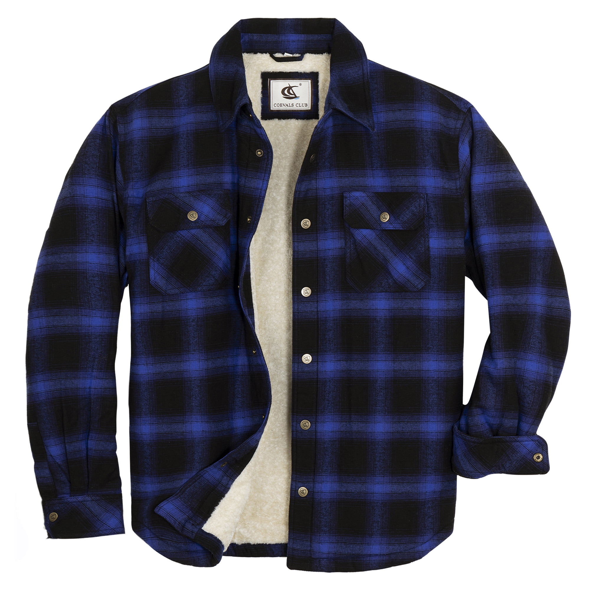 COEVALS CLUB Men's Flannel Jacket Shacket Sherpa Quilted Lined Casual ...