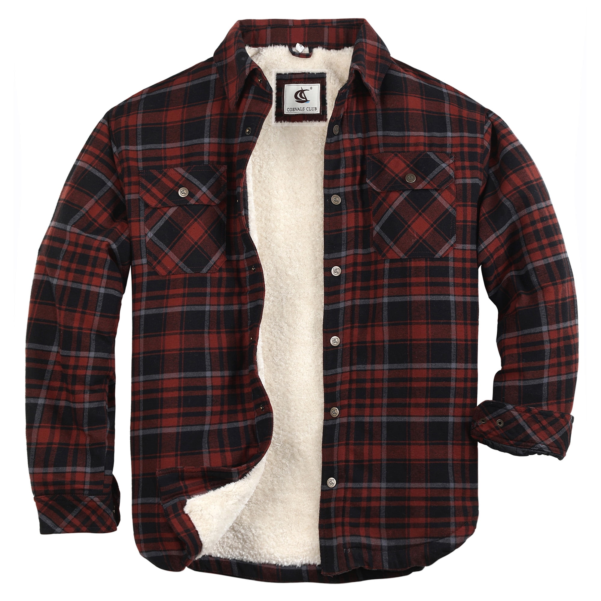 COEVALS CLUB Men's Flannel Jacket Shacket Sherpa Quilted Lined Casual ...