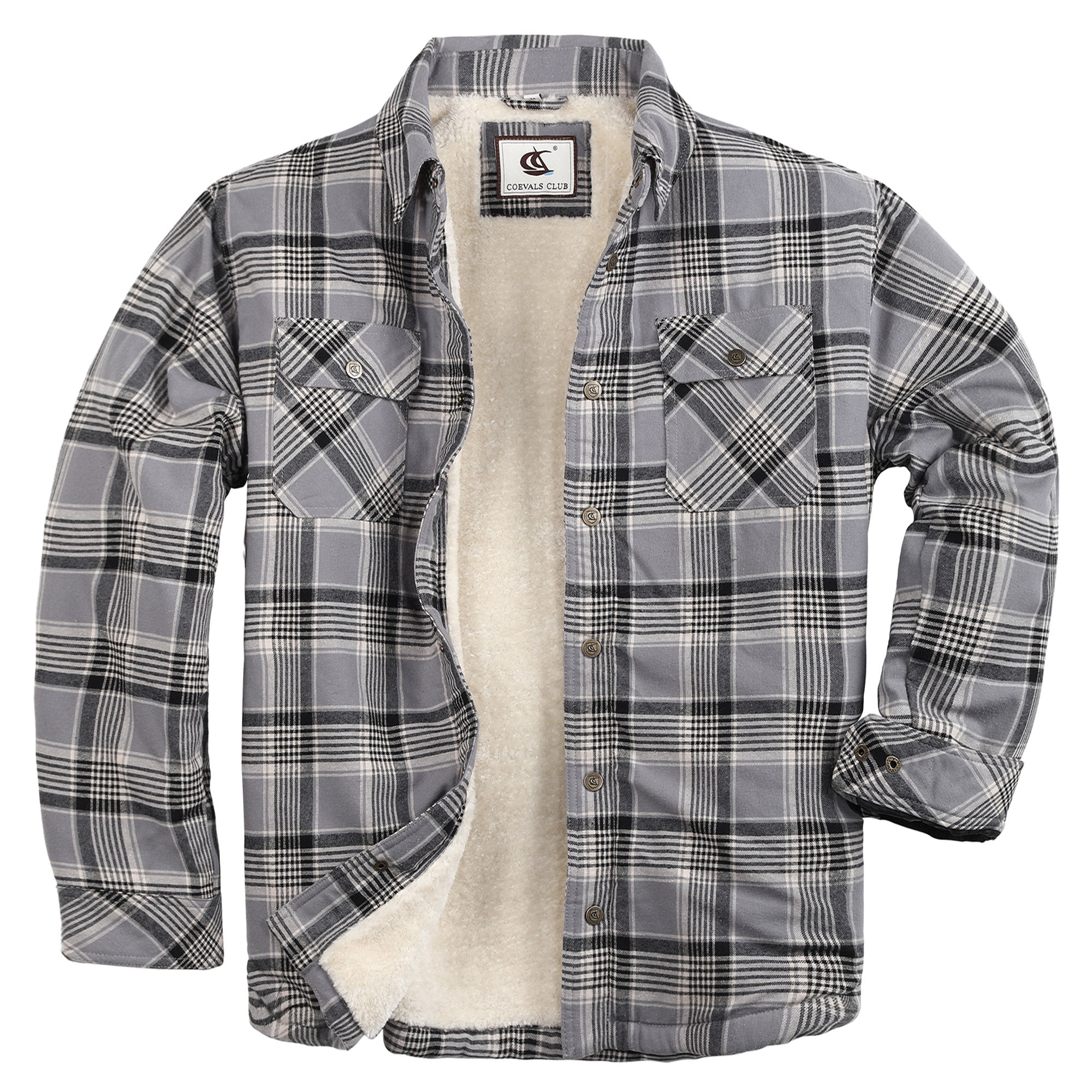 COEVALS CLUB Men's Flannel Jacket Shacket Sherpa Quilted Lined Casual ...