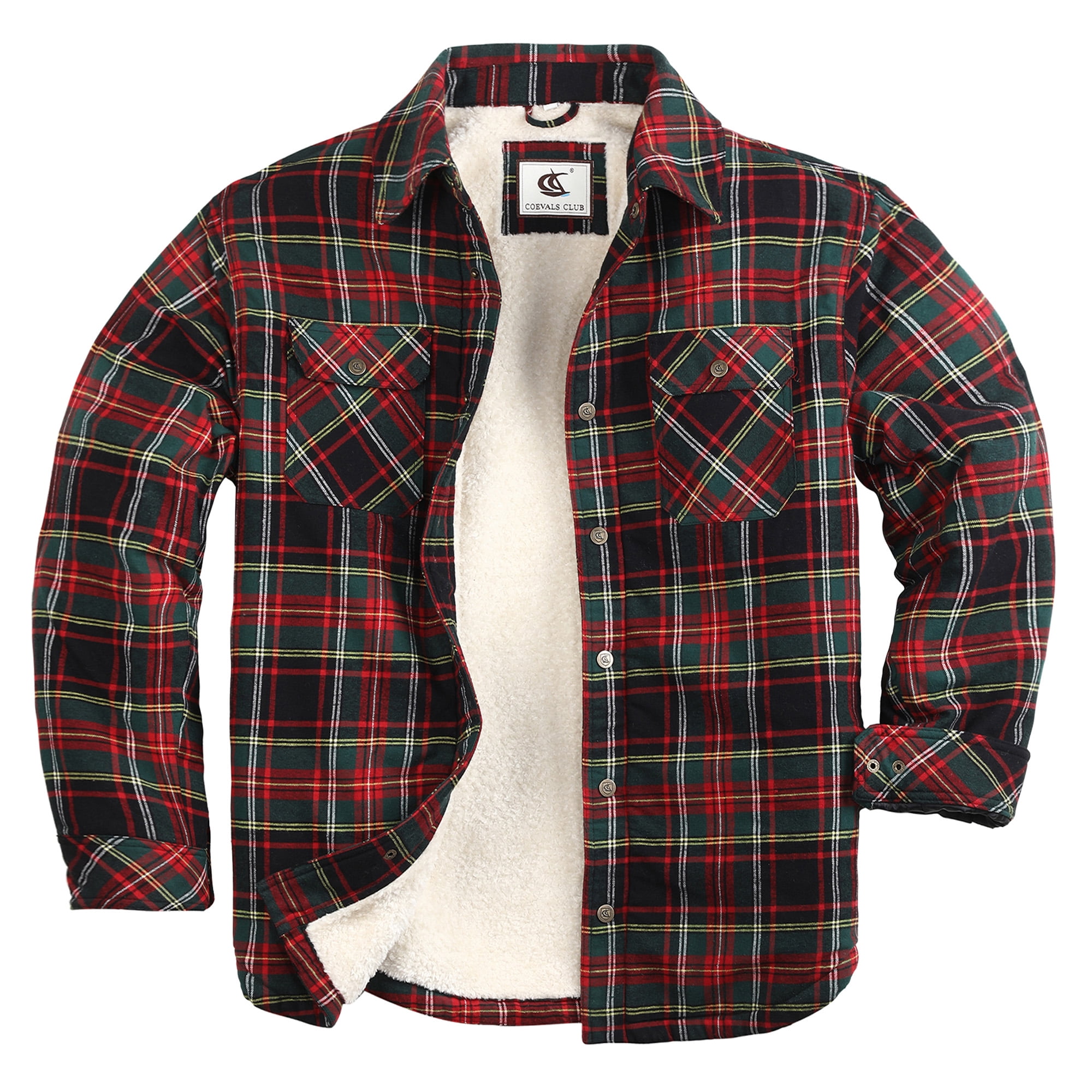 COEVALS CLUB Men's Flannel Jacket Shacket Sherpa Quilted Lined Casual ...
