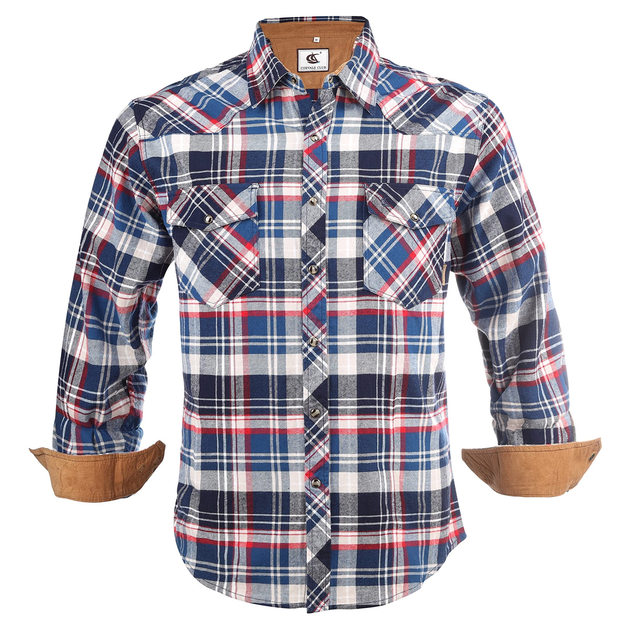 COEVALS CLUB Men's Flannel Western Pearl Sanp Button Two Chest Pockets ...