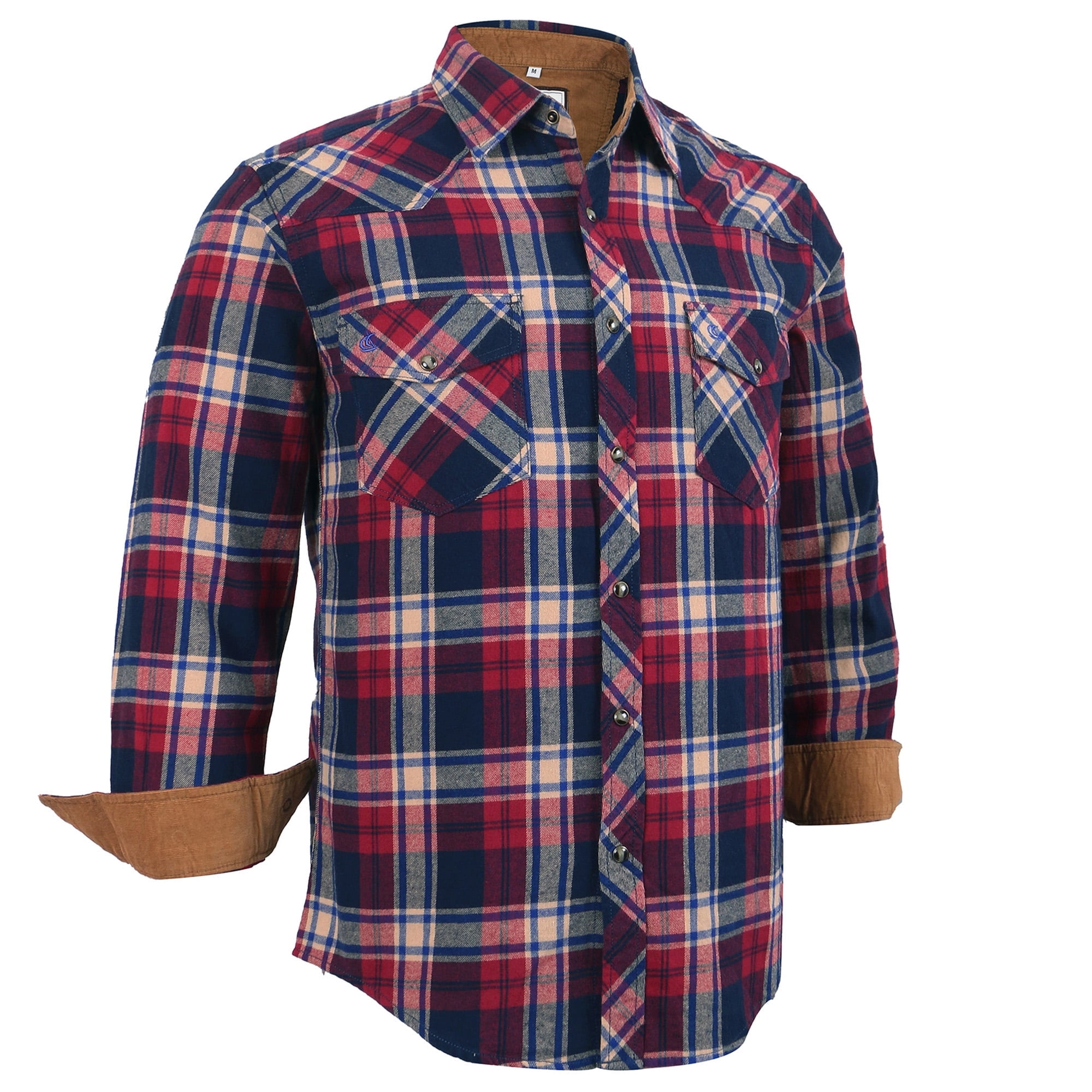 COEVALS CLUB Men's Flannel Western Pearl Snap Corduroy Lined Plaid Work ...