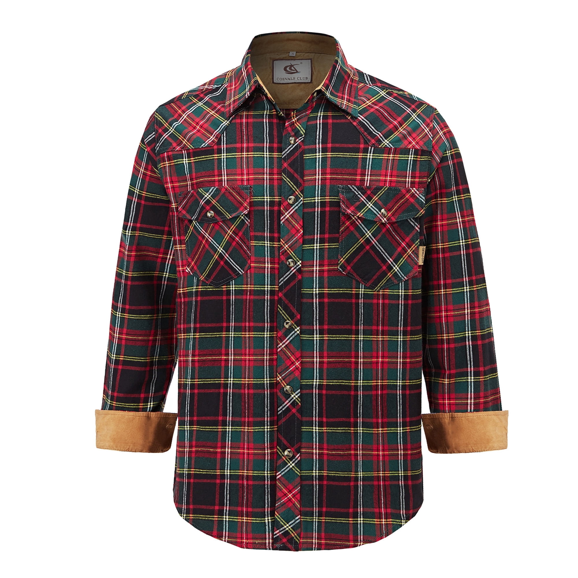 COEVALS CLUB Men's Flannel Western Pearl Snap Corduroy Lined Plaid Work ...
