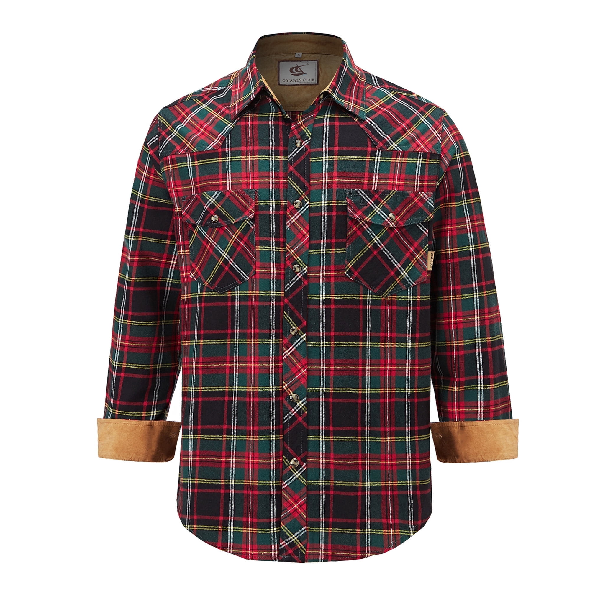 COEVALS CLUB Men's Flannel Western Pearl Snap Corduroy Lined Plaid Work ...