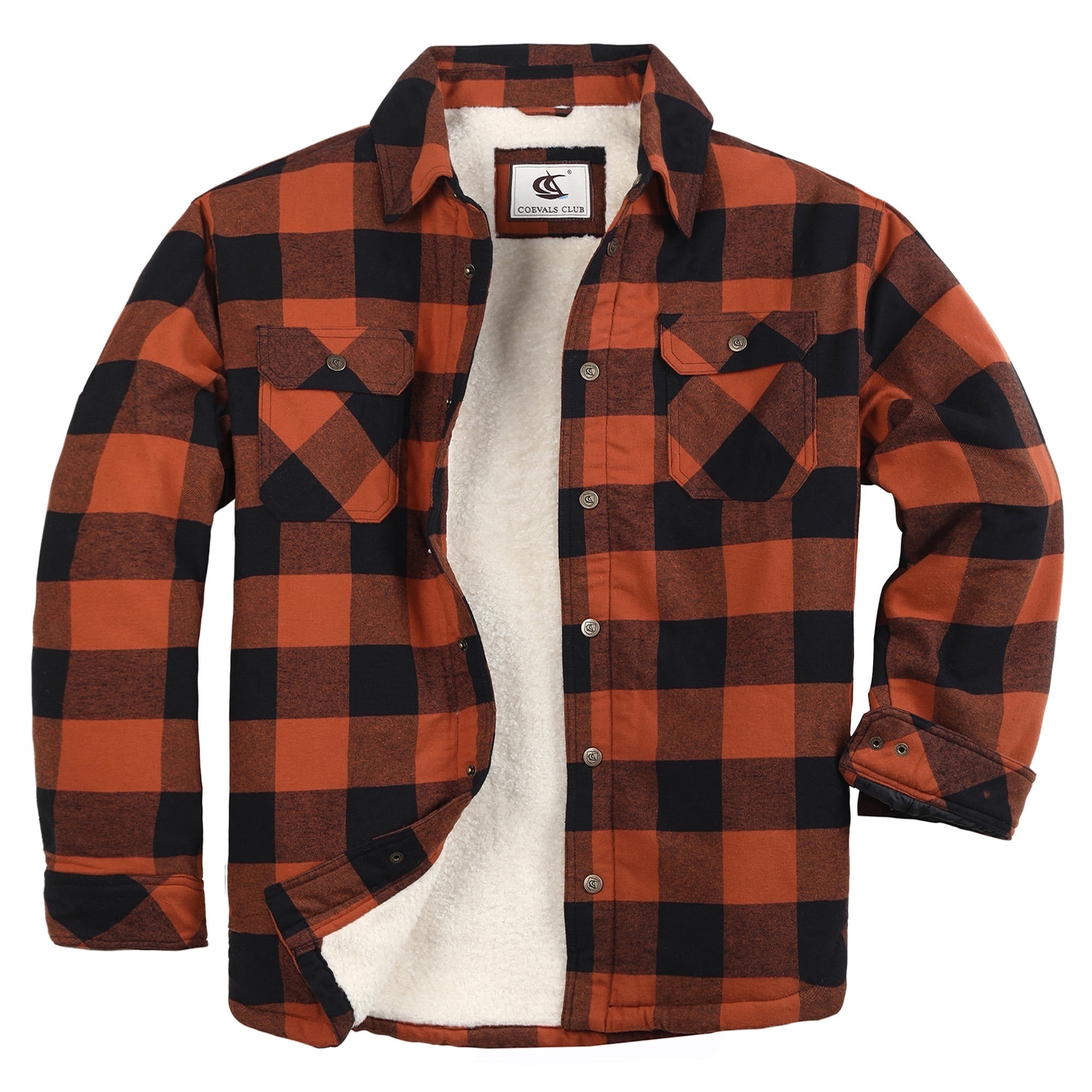 COEVALS CLUB Men's Sherpa Lined Flannel Jacket, Cotton Plaid Snap Up ...