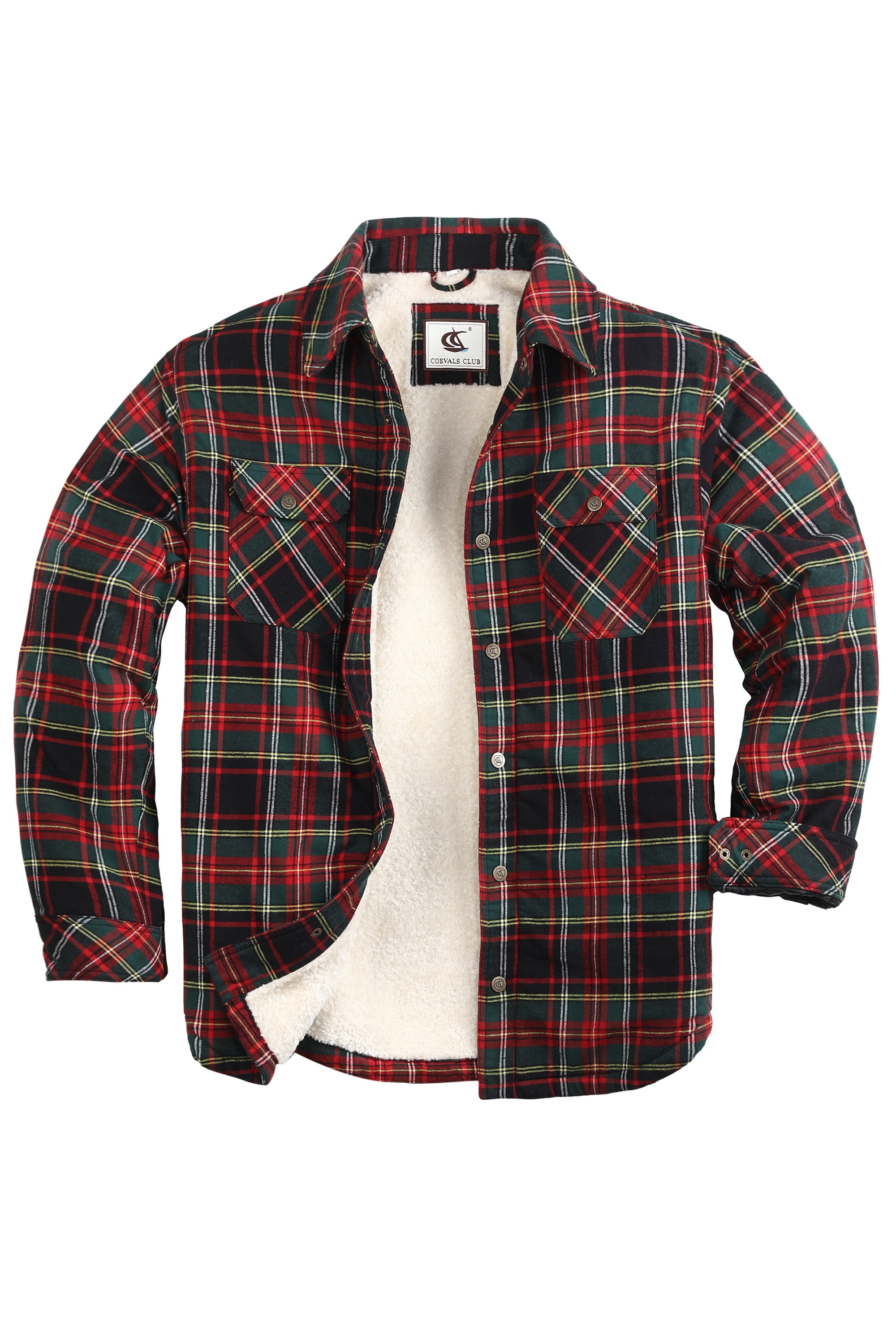 COEVALS CLUB Men's Sherpa Lined Flannel Long Sleeve Cotton Plaid Snap ...
