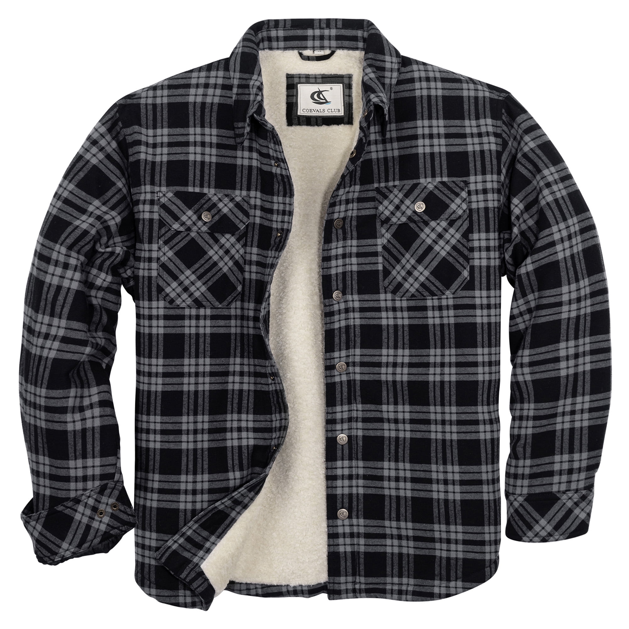 COEVALS CLUB Men's Sherpa Lined Flannel Long Sleeve Cotton Plaid Snap ...