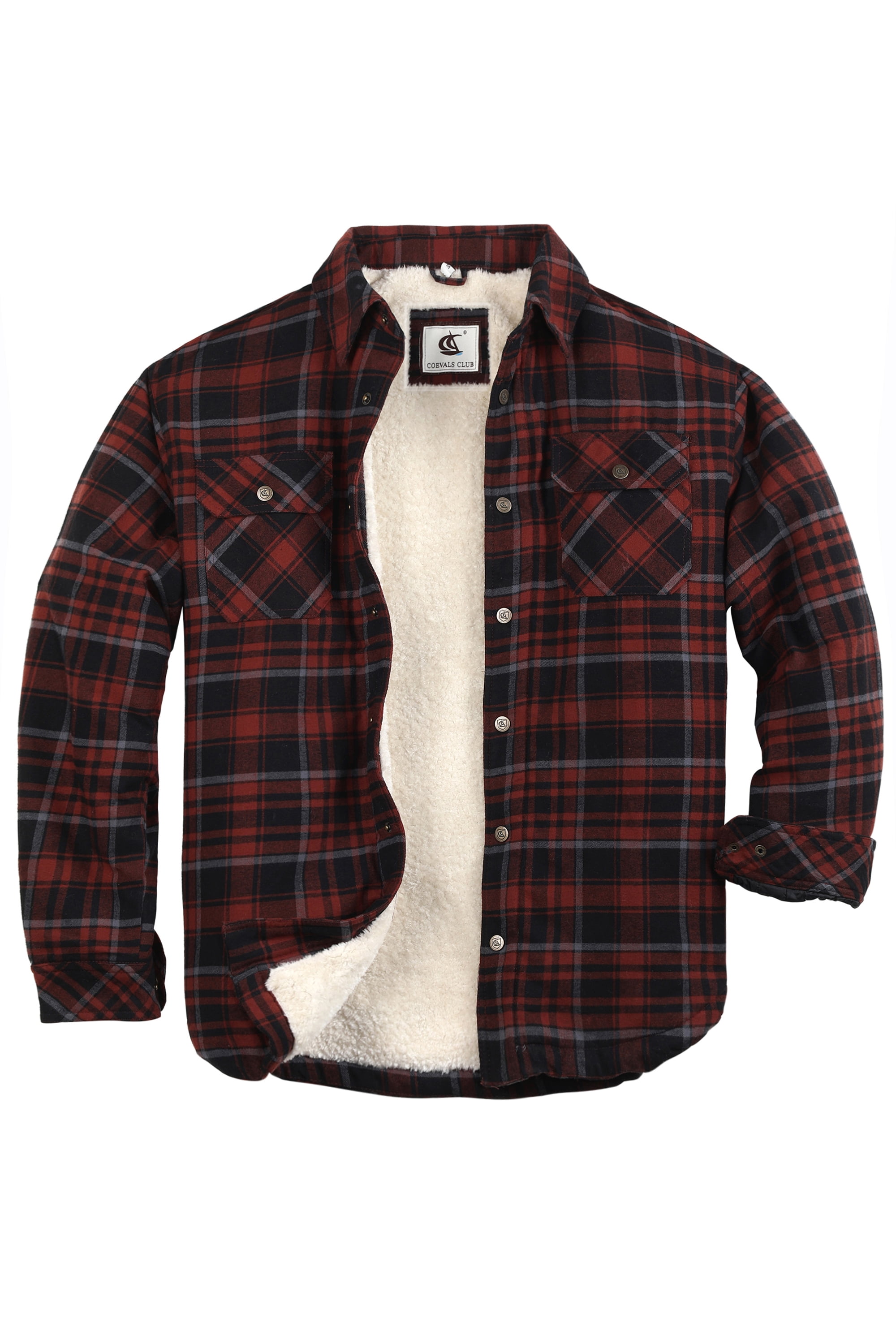 COEVALS CLUB Men's Sherpa Lined Flannel Long Sleeve Cotton Plaid Snap ...