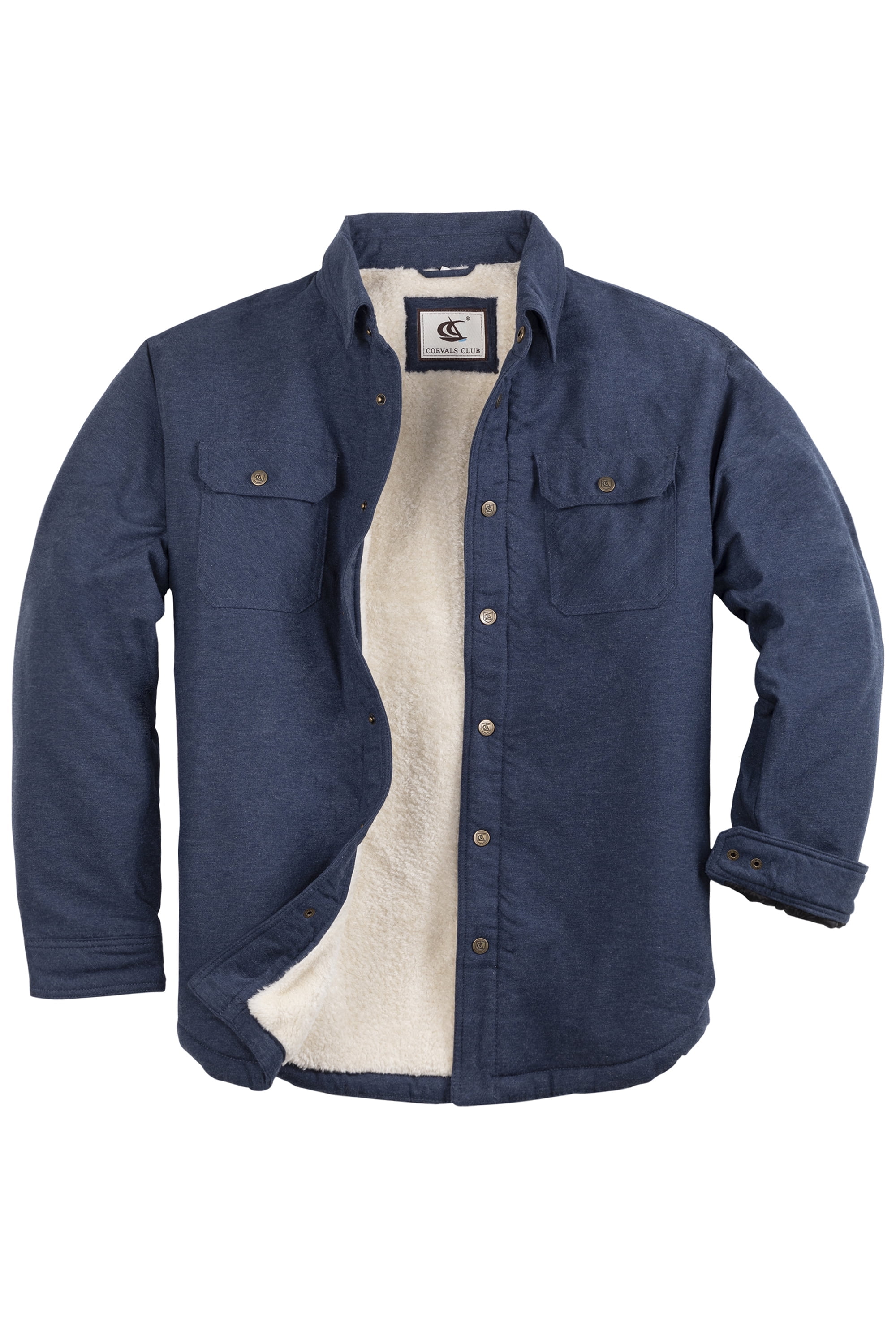 COEVALS CLUB Men's Sherpa Lined Flannel Long Sleeve Cotton Solid Snap ...
