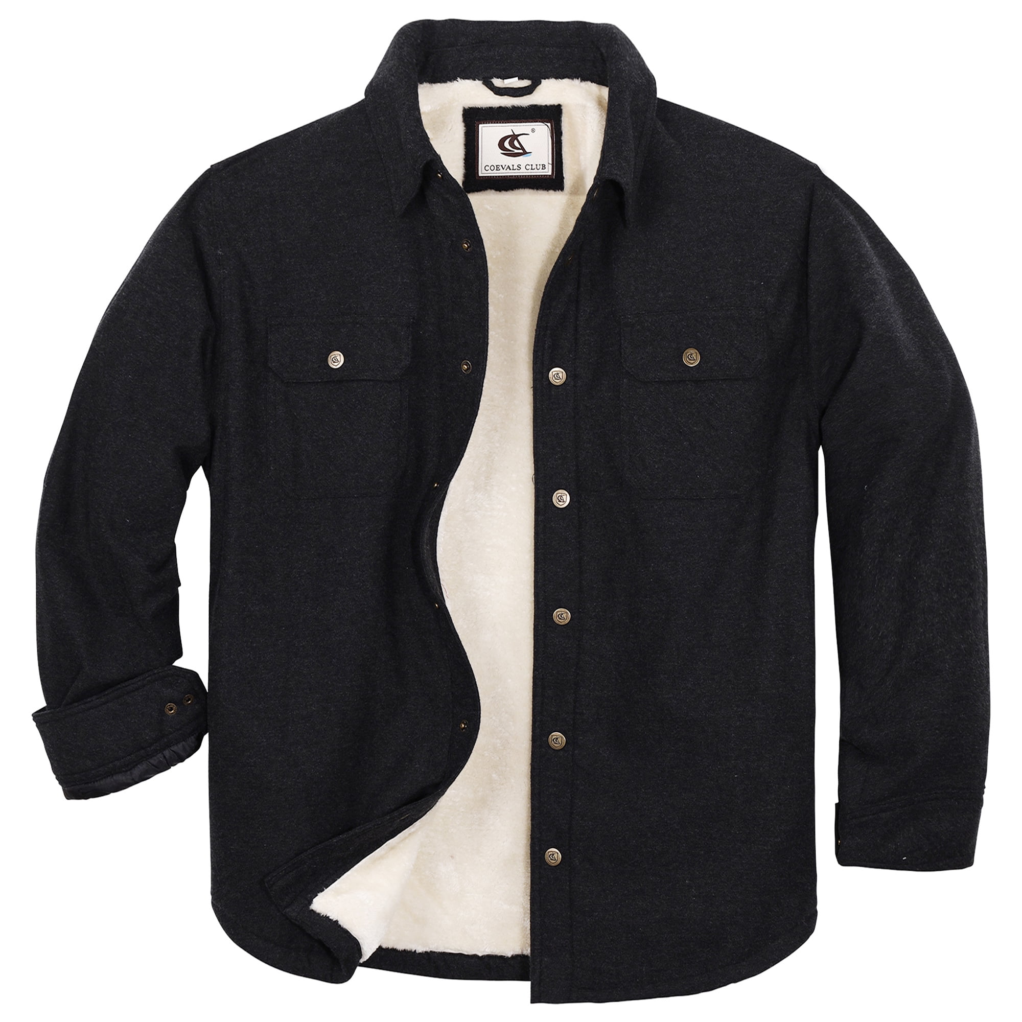 Coevals Club Men's Black Heavyweight Sherpa Lined Flannel Jacket, Long ...
