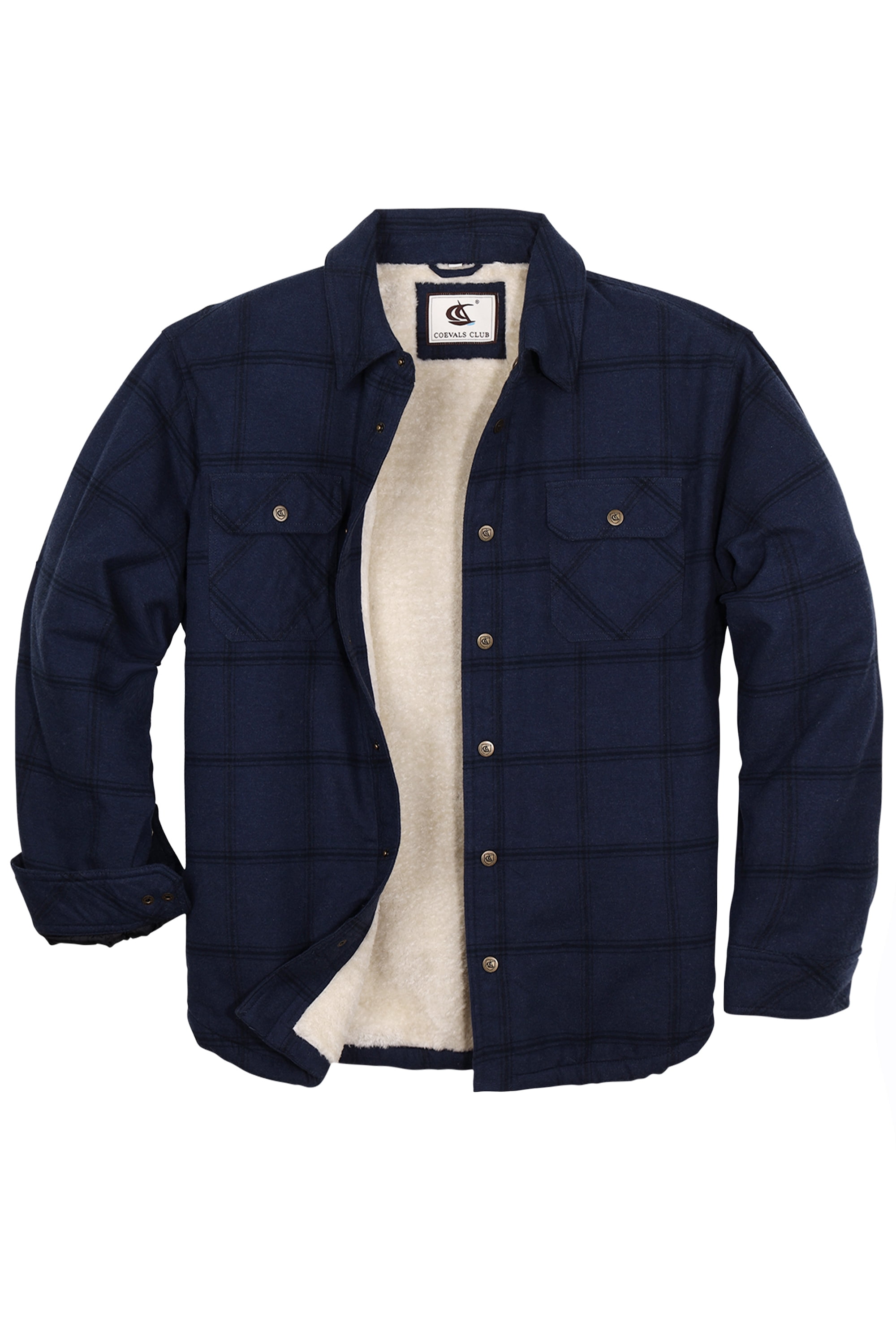 COEVALS CLUB Men's Sherpa Lined Flannel Long Sleeve Snap Shirts Quilted ...