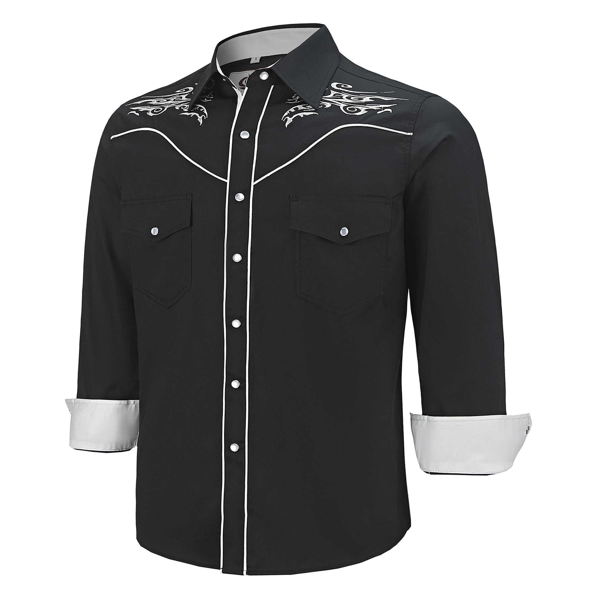 COEVALS CLUB Men's Western Cowboy Embroidered Shirts Long Sleeve Pearl ...