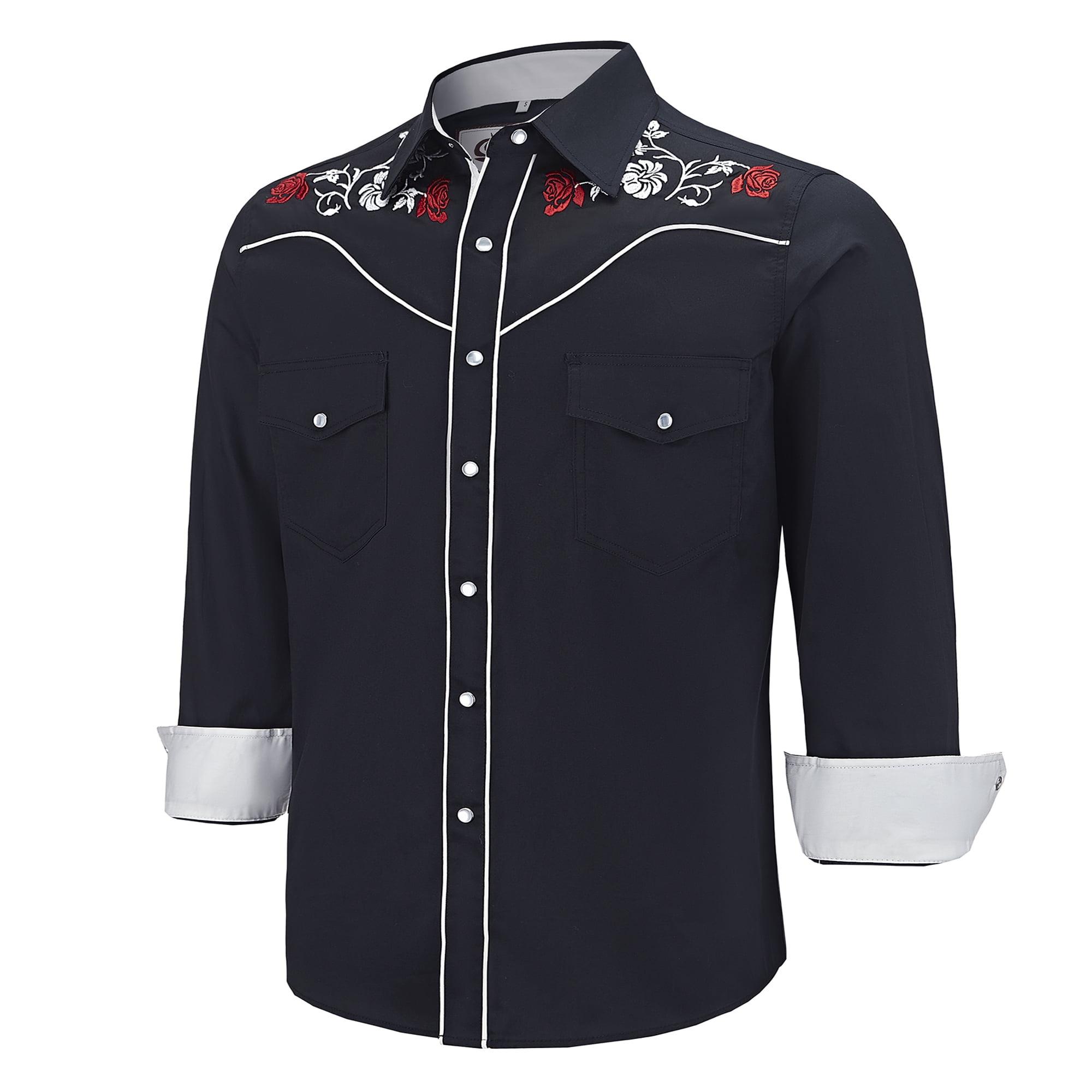 COEVALS CLUB Men's Western Cowboy Embroidered Shirts Long Sleeve Pearl ...