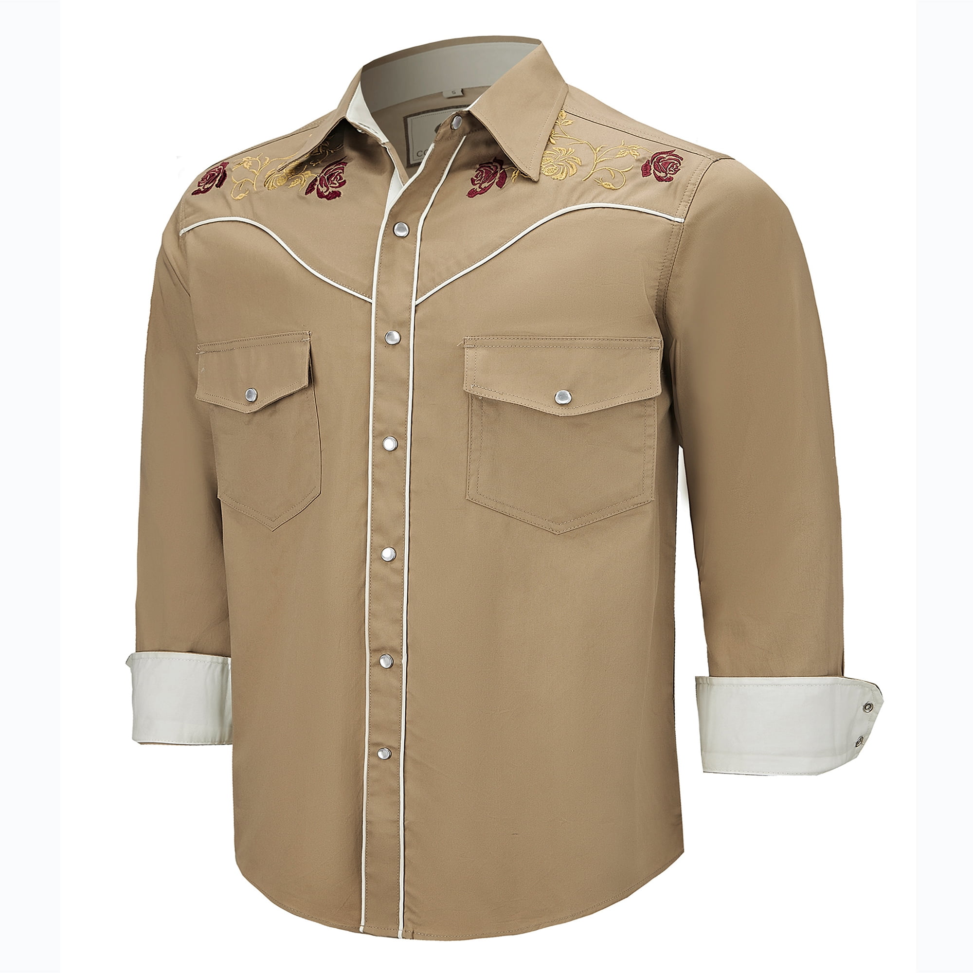 COEVALS CLUB Men's Western Cowboy Embroidered Shirts Long Sleeve Pearl ...