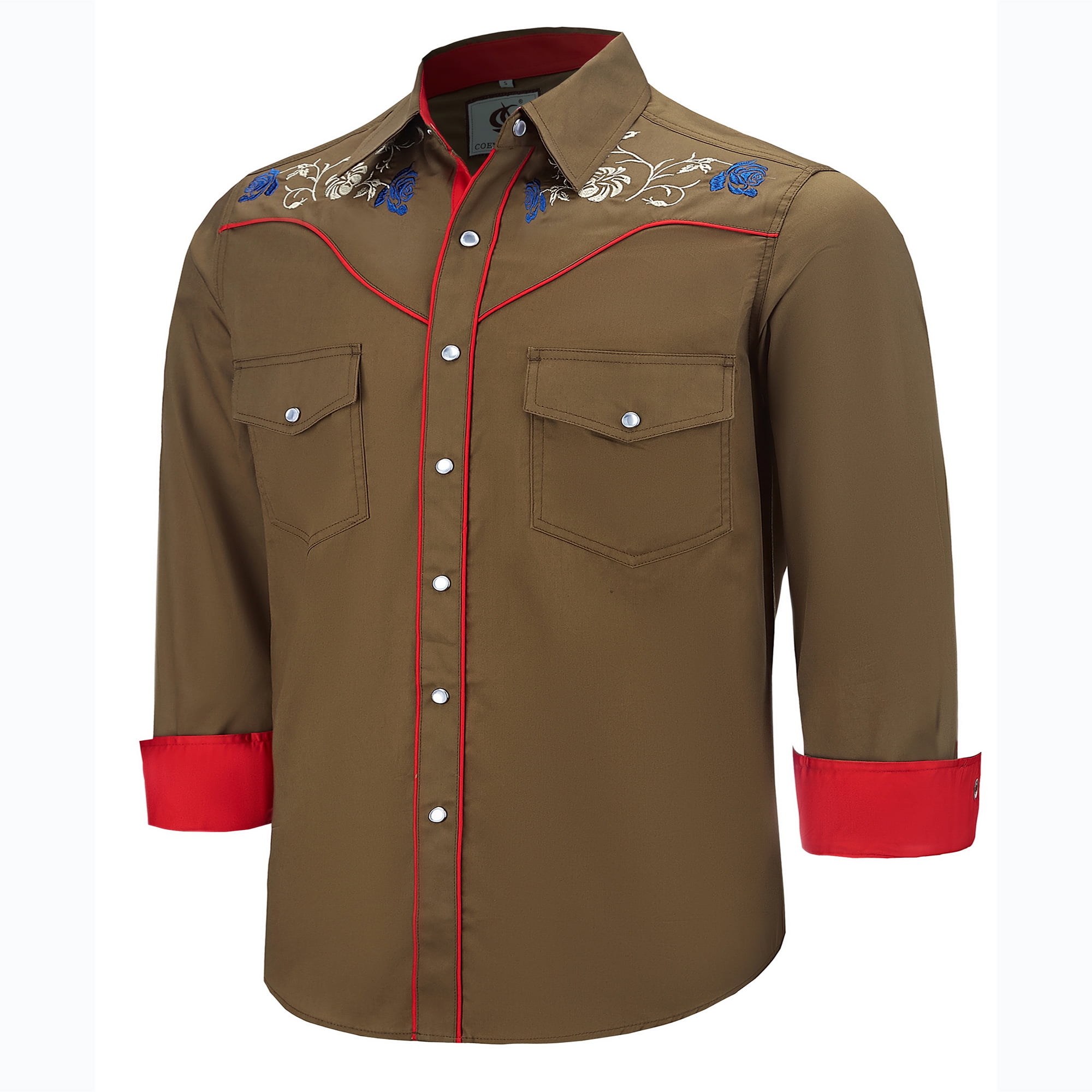 COEVALS CLUB Men's Western Cowboy Embroidered Shirts Long Sleeve Pearl ...