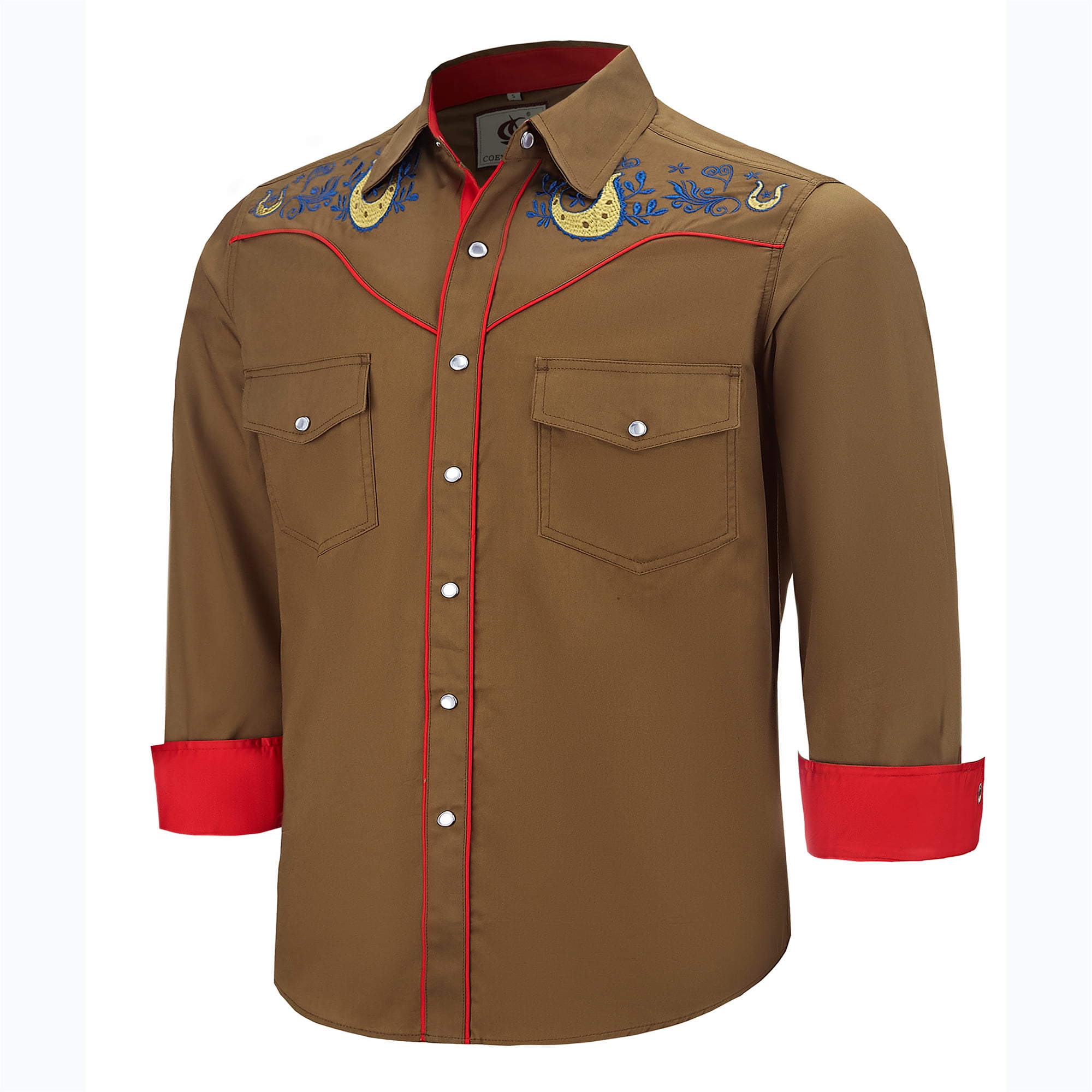 COEVALS CLUB Men's Western Cowboy Embroidered Shirts Long Sleeve Pearl ...