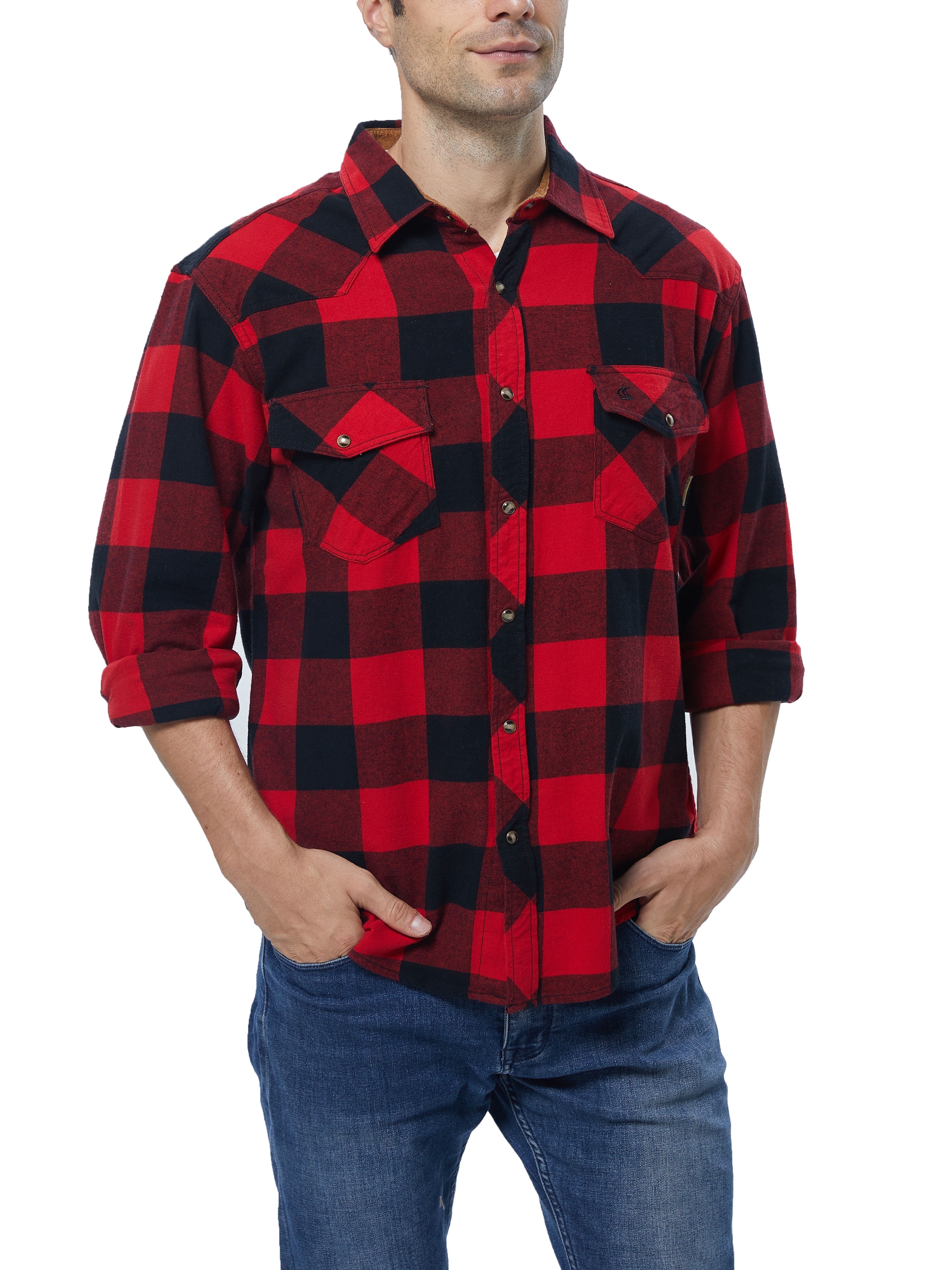 COEVALS CLUB Mens Flannel Long Sleeve Shirts Corduroy Lined Snap Button ...