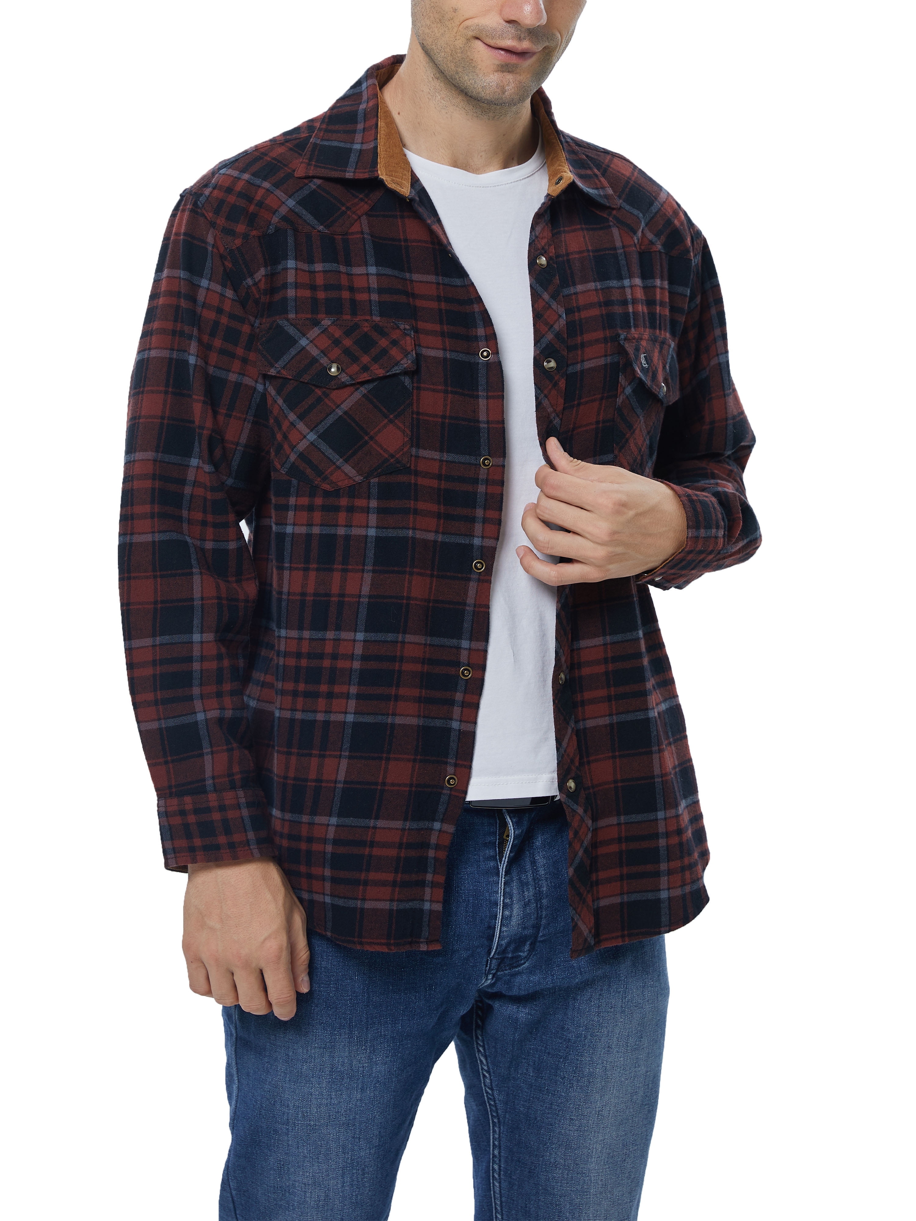 COEVALS CLUB Mens Flannel Long Sleeve Shirts Corduroy Lined Snap Button ...