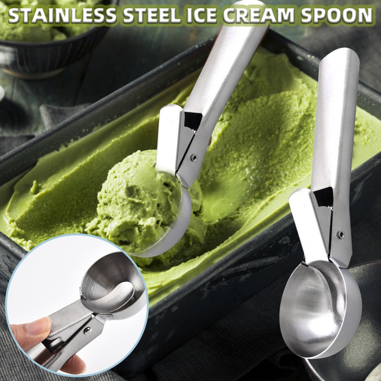 COFEST 2 Piece Ice Cream Scoop, Stainless Steel Ice Cream Scooper with ...