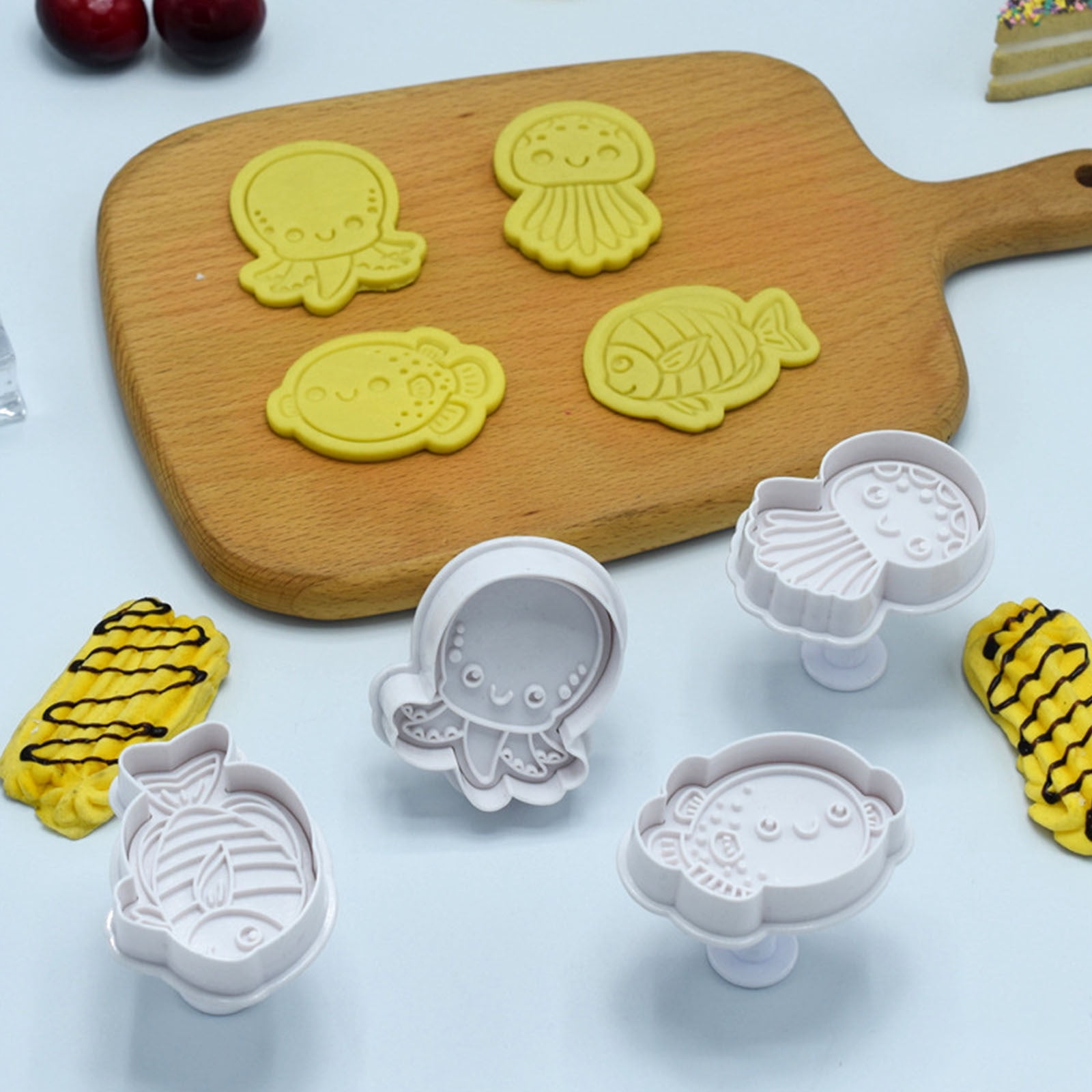 COFEST 4-Piece Set Cookie Fondant Stampers Sea Animals Cookie Mould DIY ...