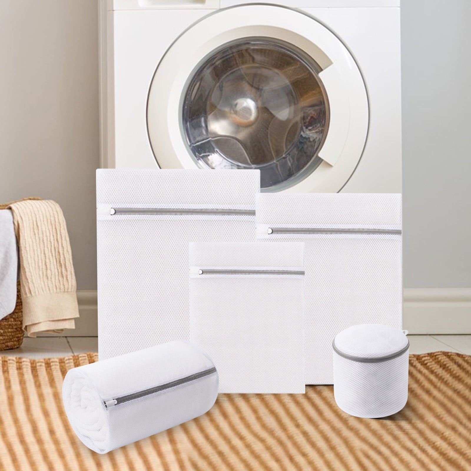 COFEST 5-Pack White Mesh Laundry Bags with Zipper for Delicates, Travel ...