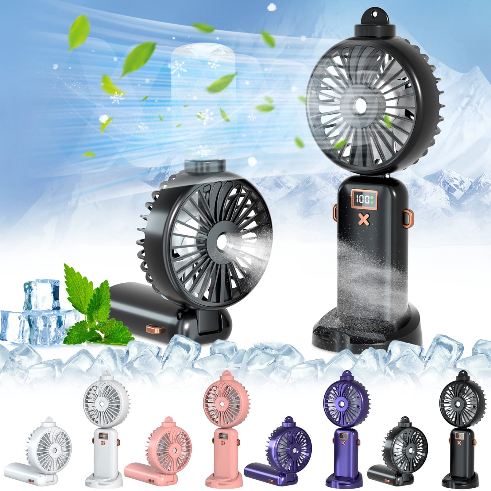 COFEST Digital Display Spray Small Fan Handheld Rechargeable USB ...