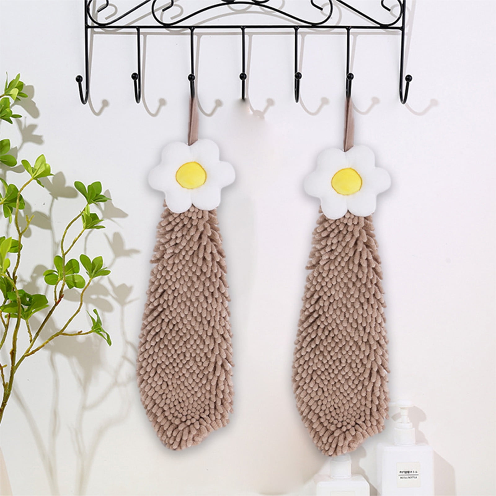 COFEST Flowers Chenille Hand Towel Cute Hanging Hand Wipe Ball Hand ...