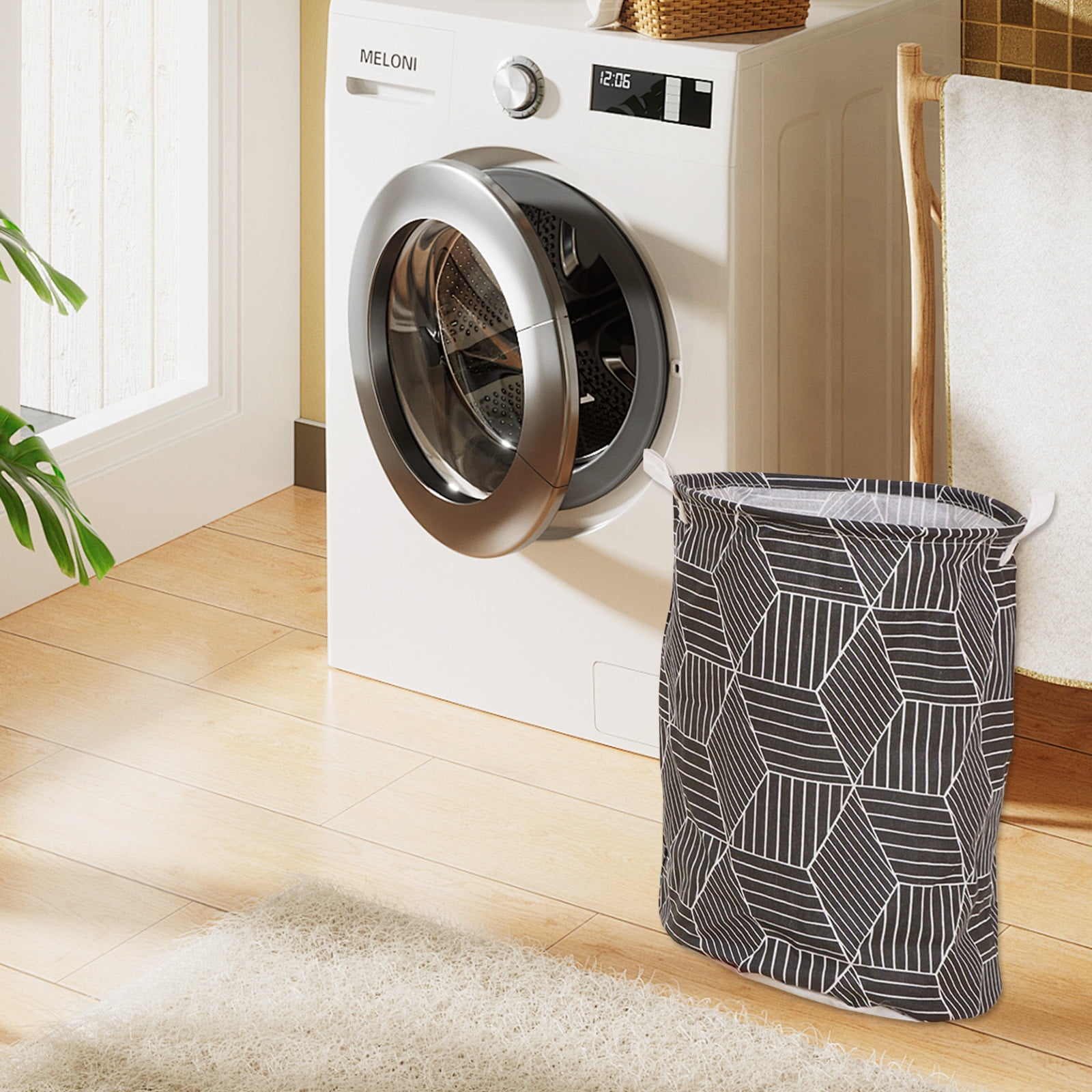 COFEST Foldable Fabric Storage Basket with Handles, Black Cotton ...