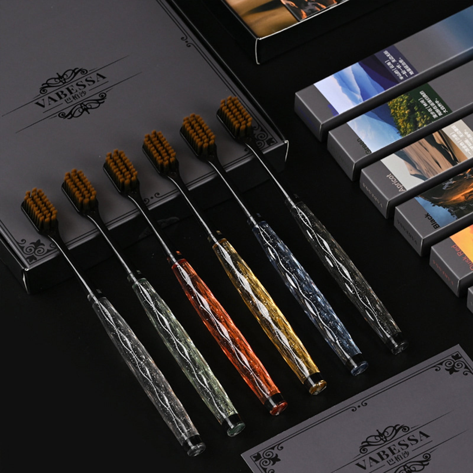 COFEST Home&Garden,6pc Manual Toothbrush With Colorful Crystal Handle ...