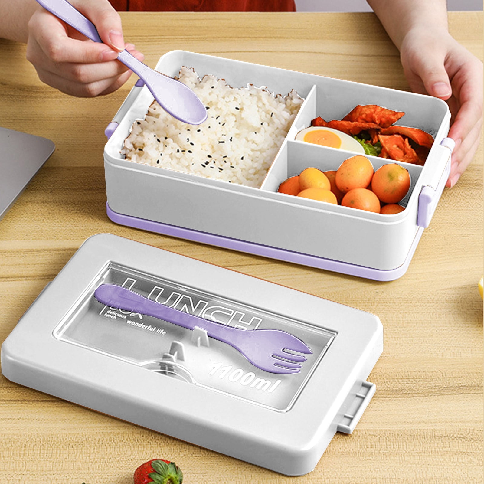 COFEST Leakproof Microwavable Adult Lunch Box, 3-Compartment Plastic ...