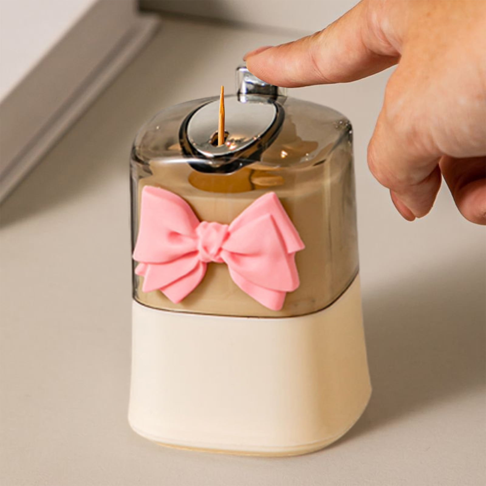 COFEST Pink Wood Automatic Toothpick Dispenser for Home & Restaurants ...