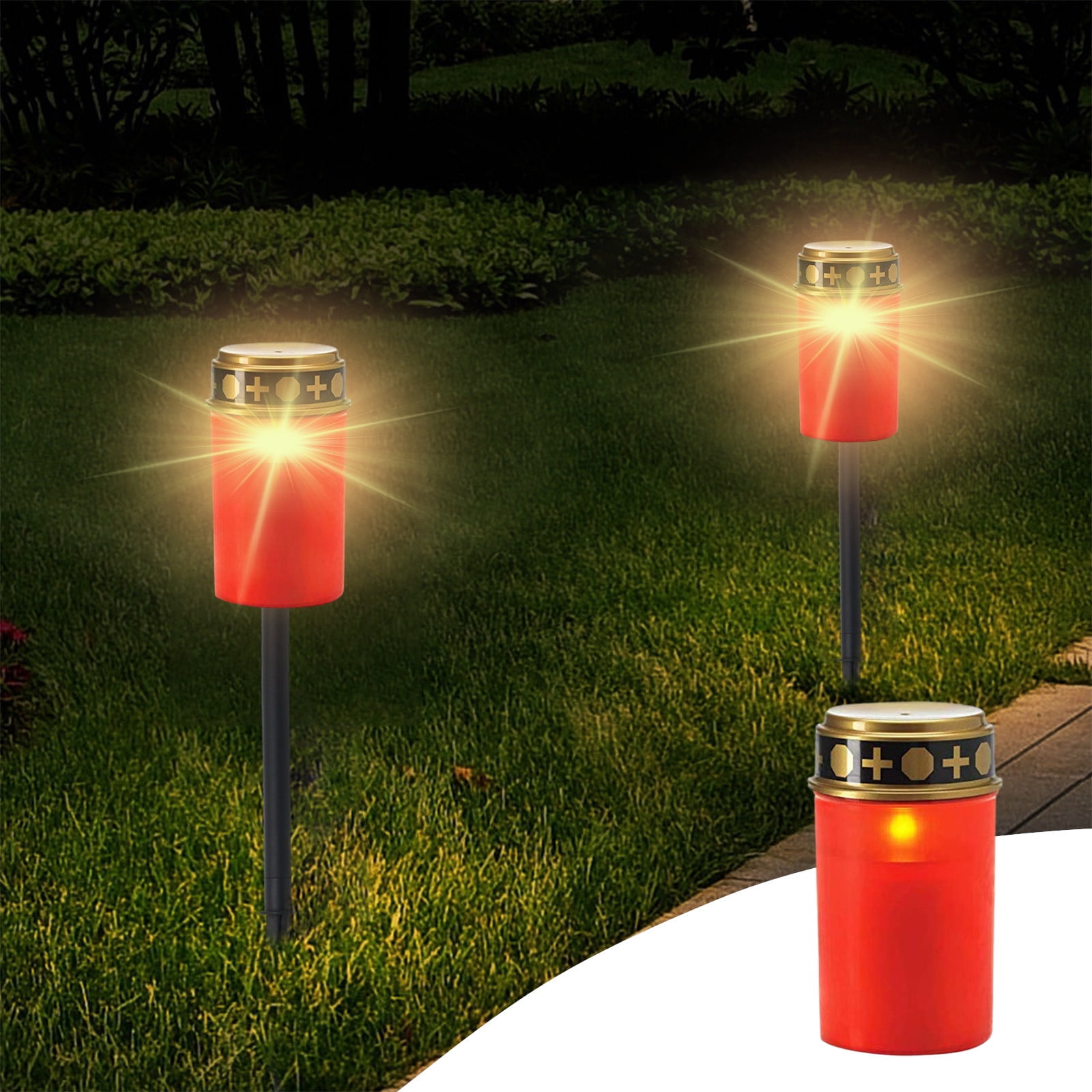 COFEST Solar LED Grave Candle with Flickering Light and Battery - Red ...