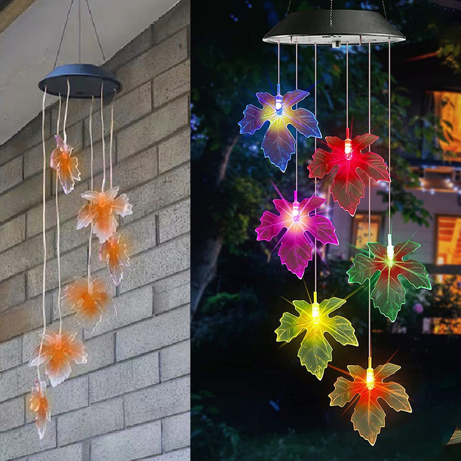 COFEST Solar-Powered Maple Leaf Wind Chime with LED Lights - Outdoor ...