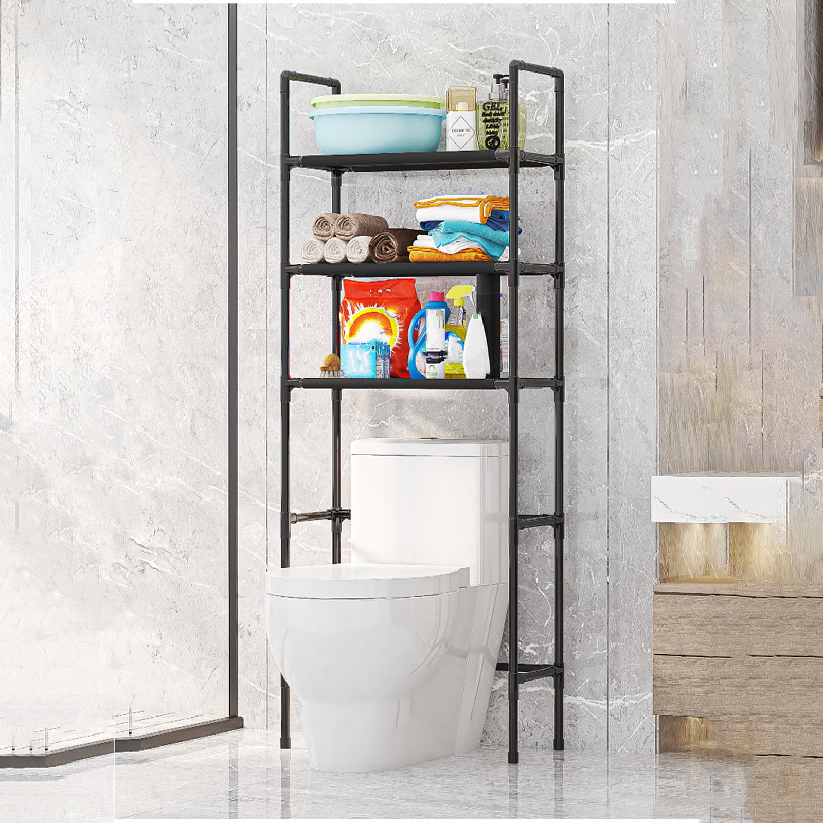 COFEST Stainless Steel 3-Tier Bathroom Storage Rack Over Toilet, Space ...