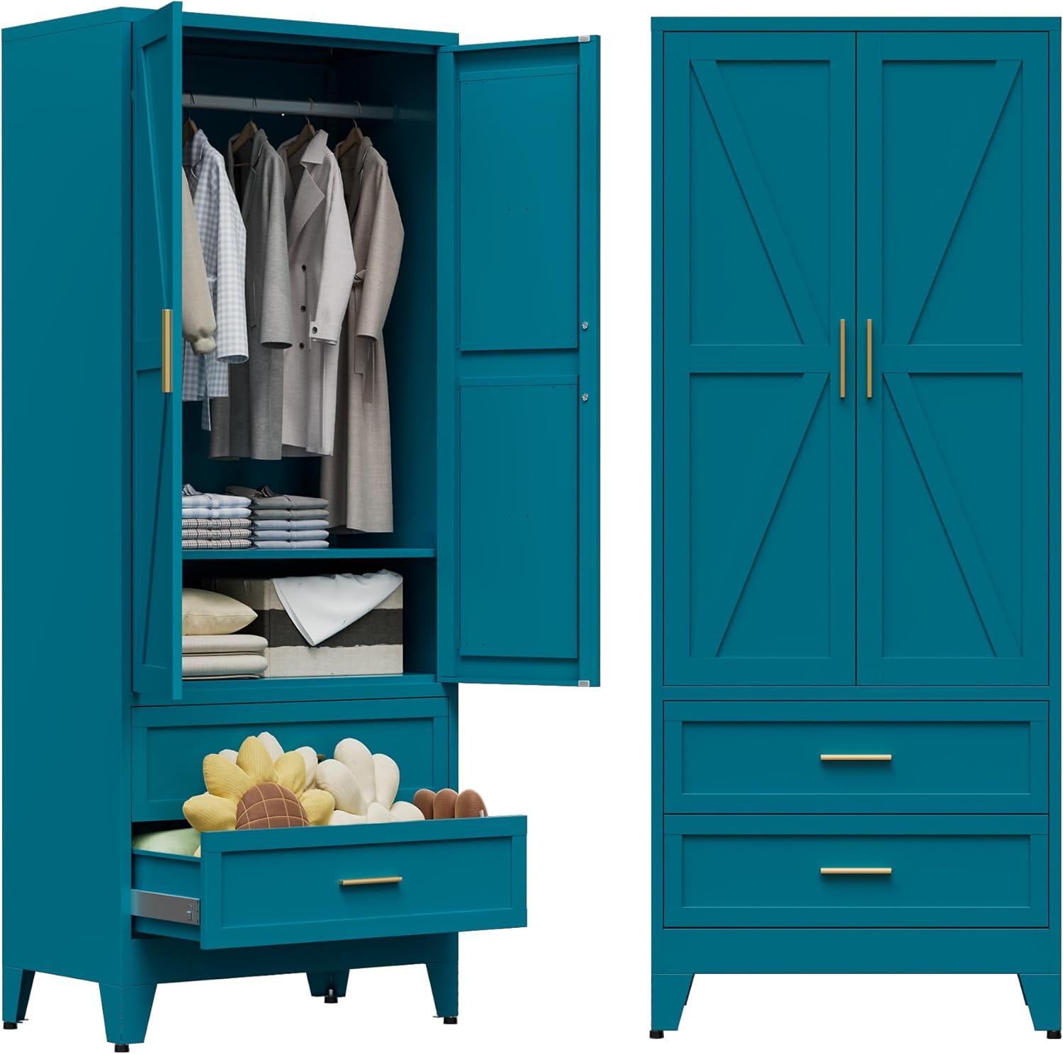 COFaR Bedroom Wardrobe Cabinet, 71 Farmhouse Armoire Wardrobe Closet ...
