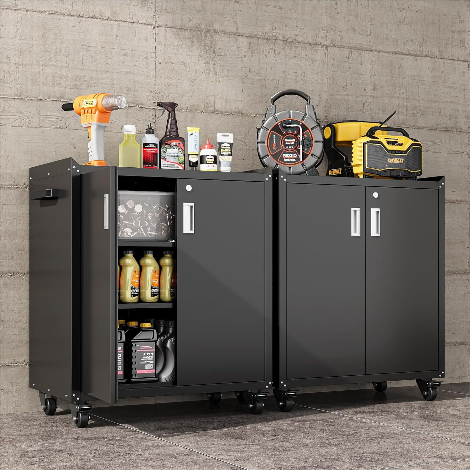 COFaR Heavy-Duty Rolling Storage Cabinet, 2-Door Metal Garage Cabinet ...
