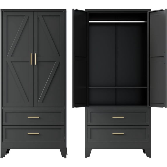 COFaR Metal Armoire Wardrobe Closet with Drawers, 71'' Tall Farmhouse ...